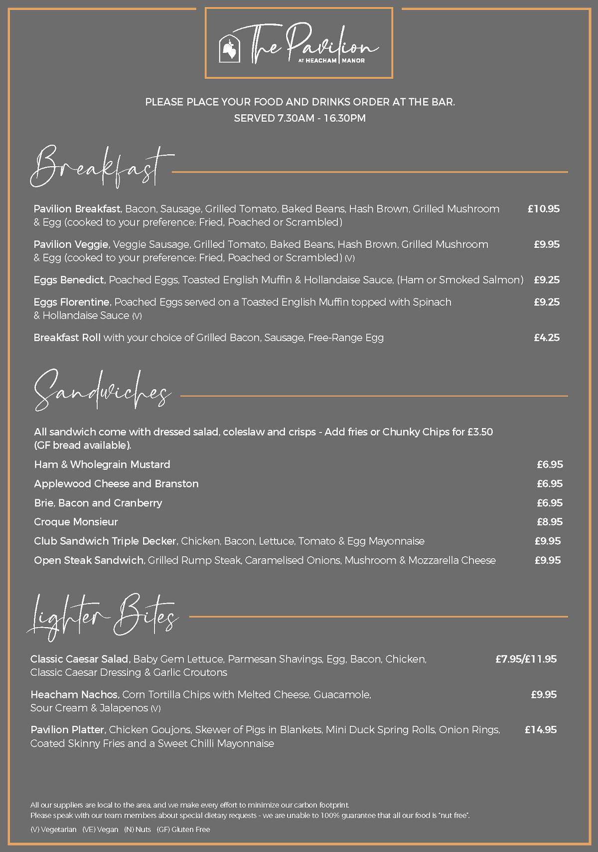 Menu at The Pavilion, Heacham