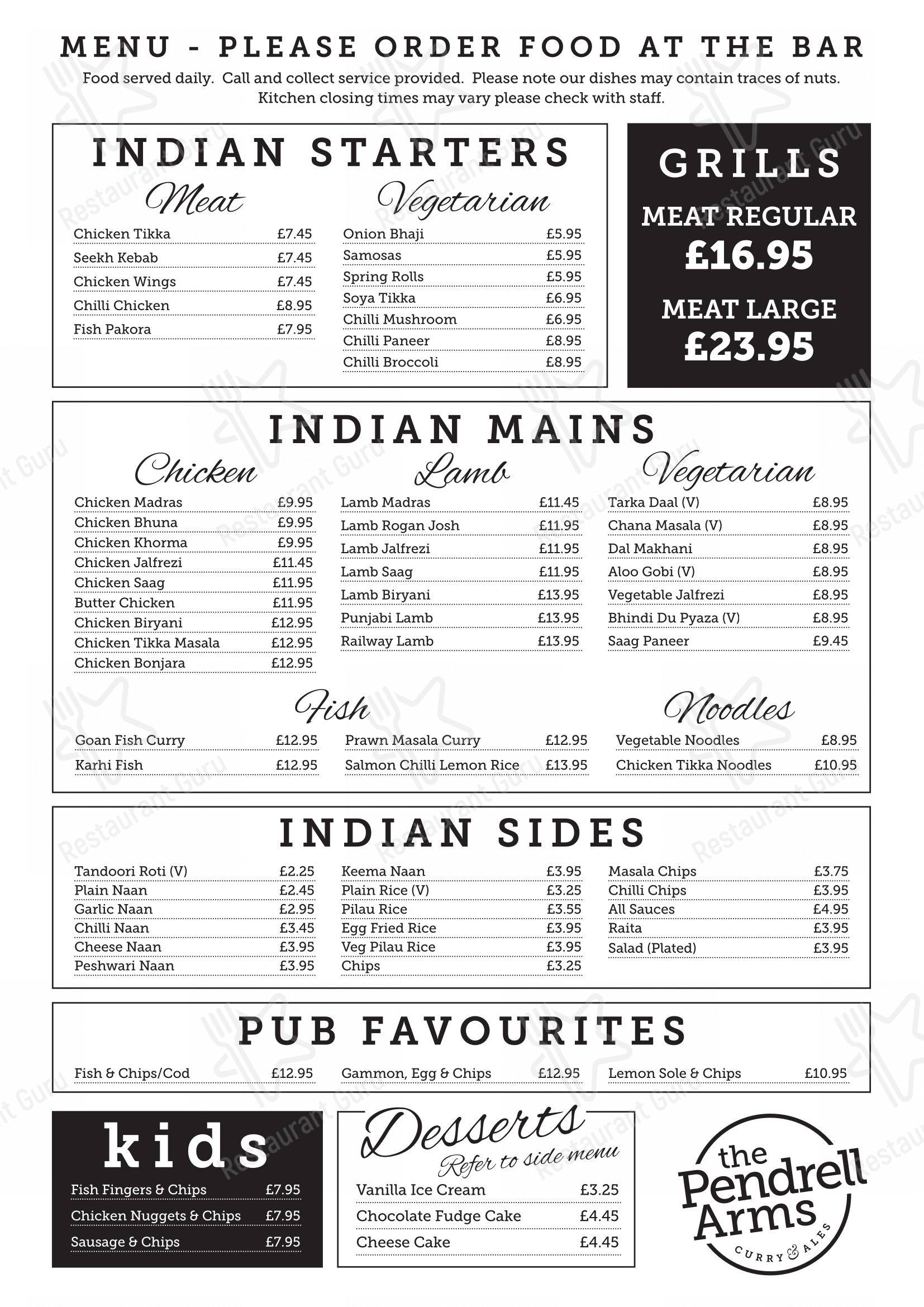 Menu at The Pendrell Arms pub & bar, Wolverhampton