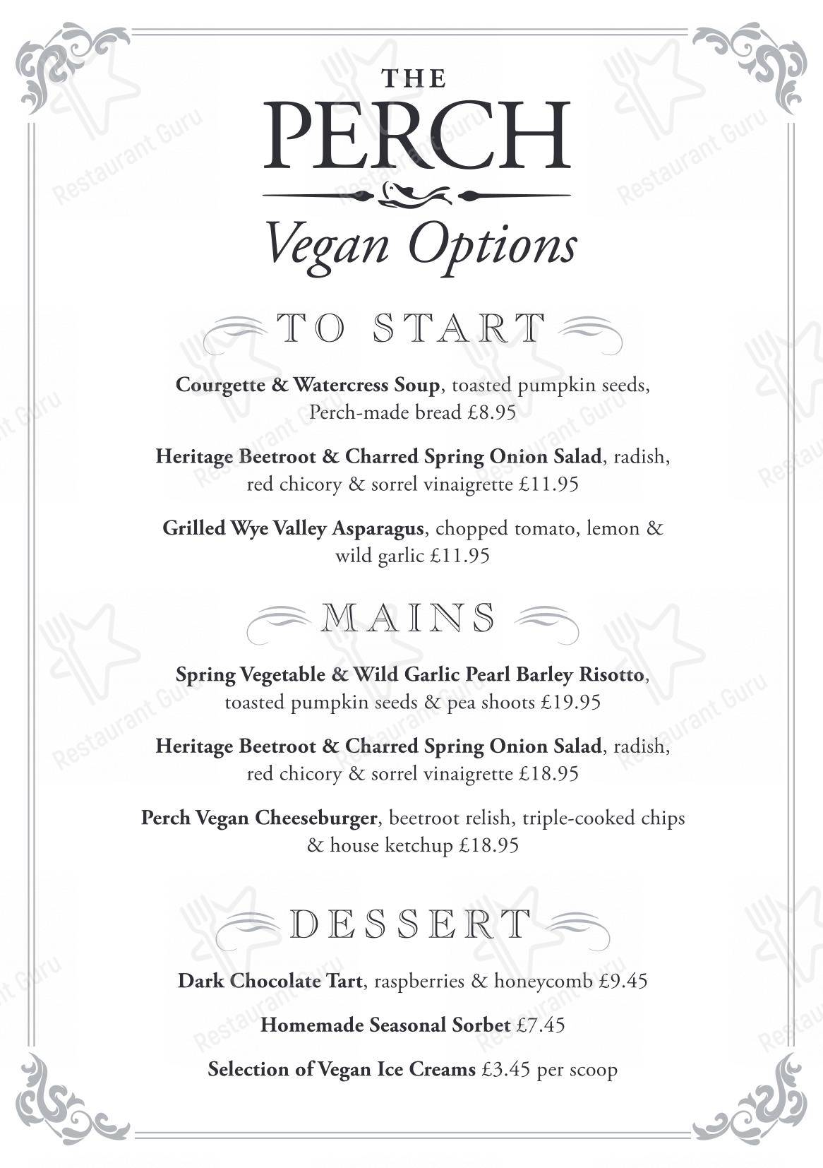 Menu at The Perch pub & bar, Oxford, Binsey Ln