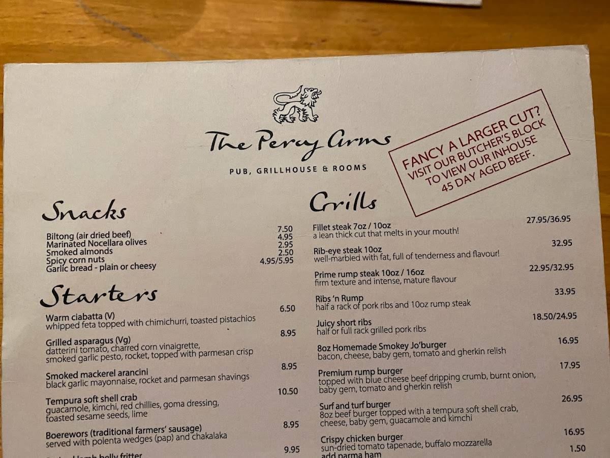 Menu at The Percy Arms pub & bar, Guildford