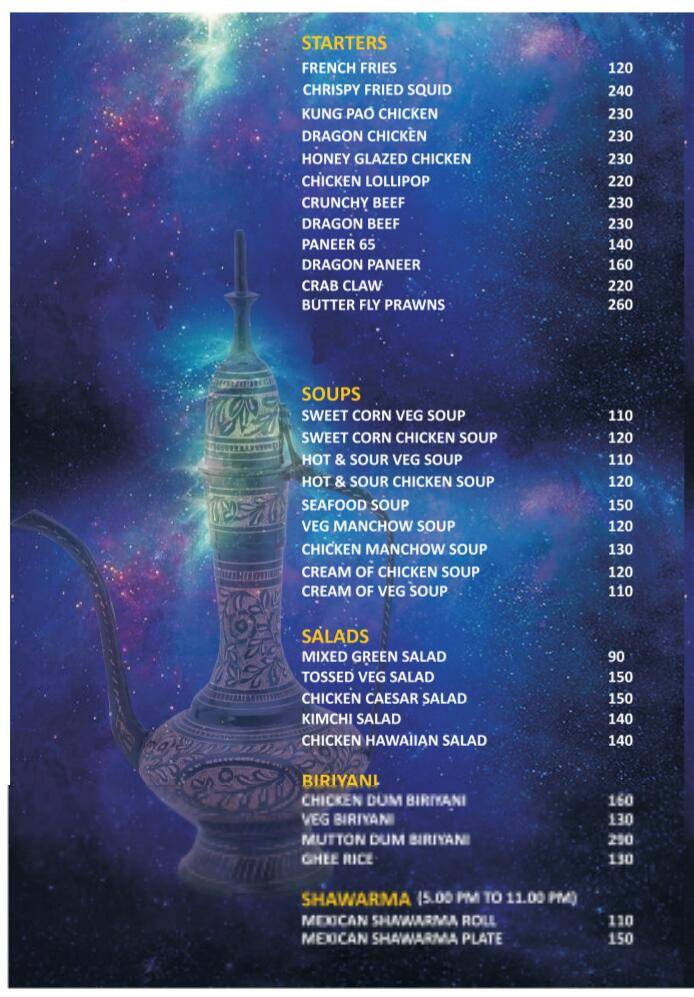 Menu at The Persian Table, Vadayampady
