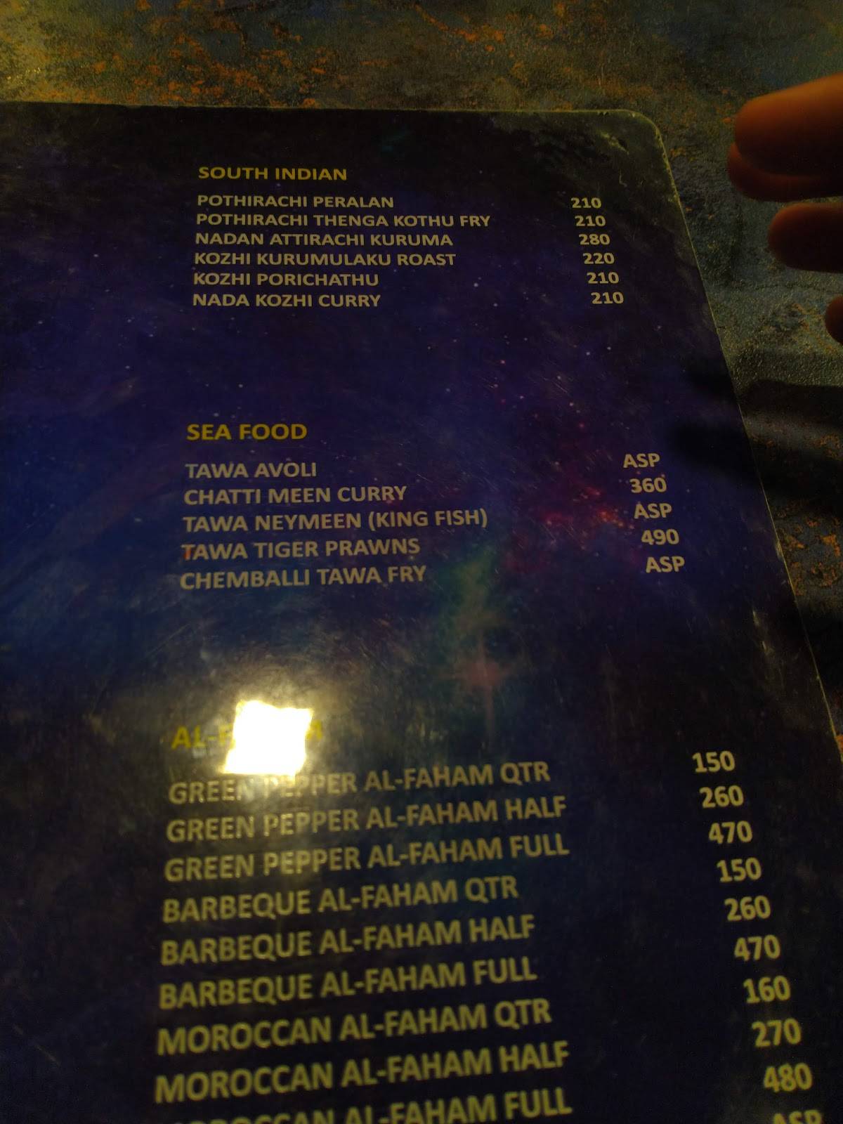 Menu at The Persian Table, Vadayampady