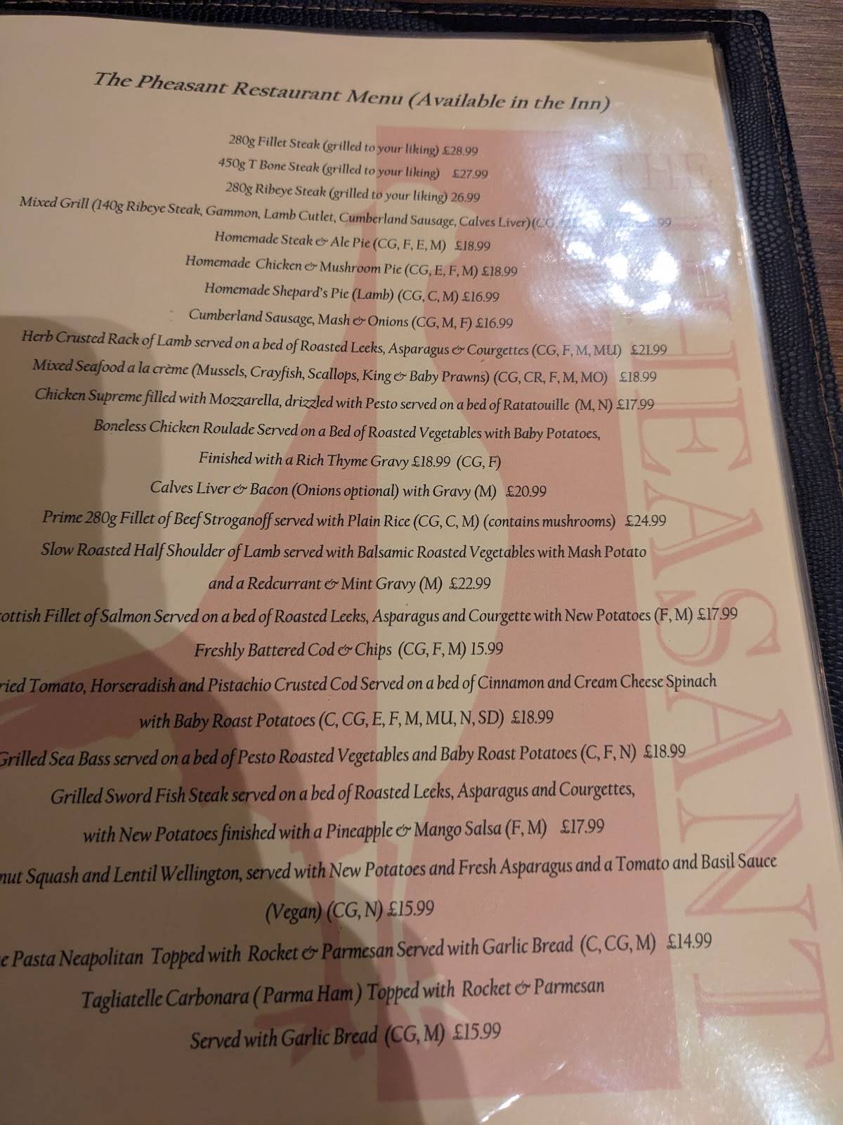 Menu at The Pheasant Inn & Restaurant Heathrow (over 18s only), Hayes ...