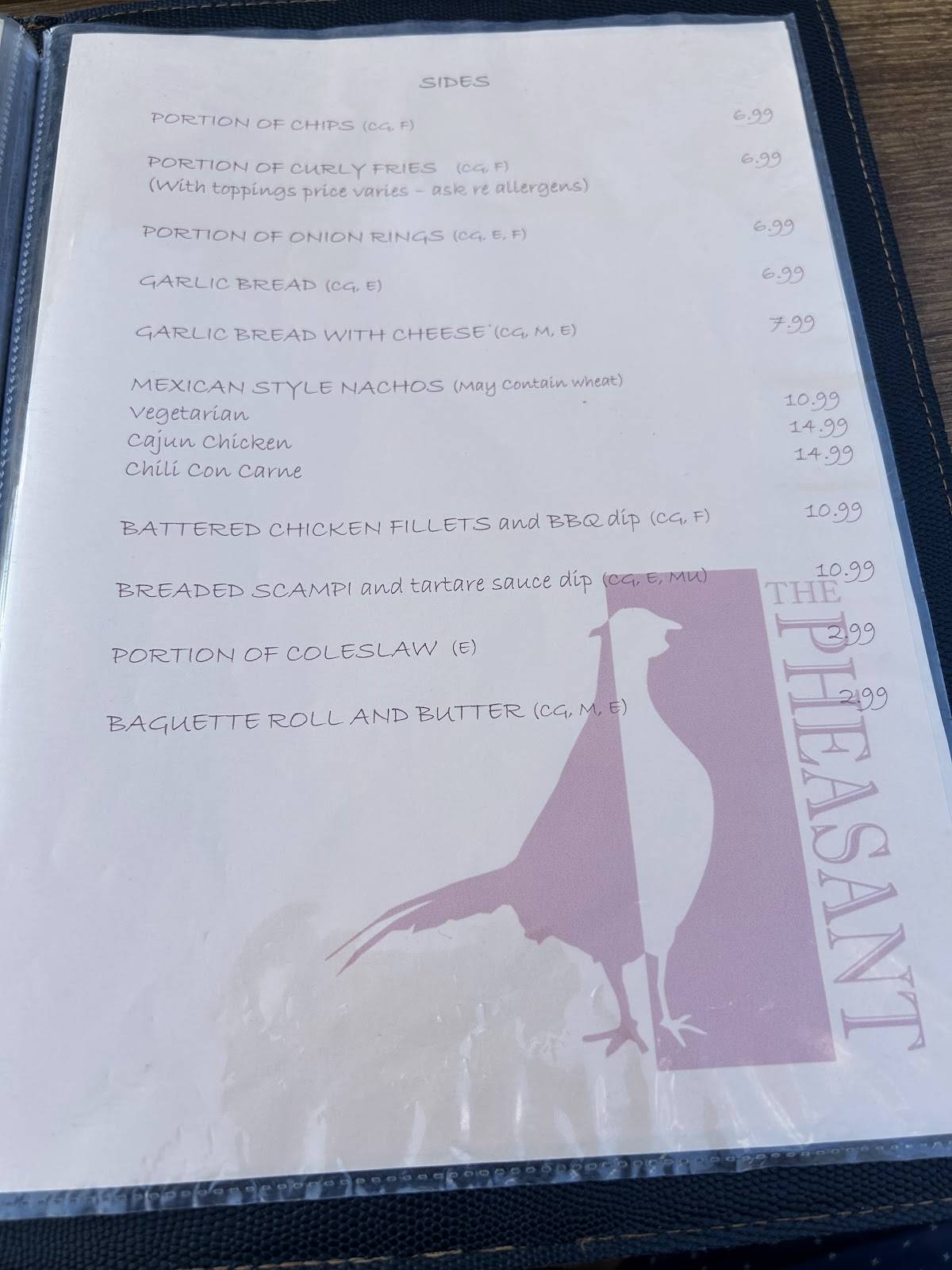 Menu at The Pheasant Inn & Restaurant Heathrow (over 18s only), Hayes ...