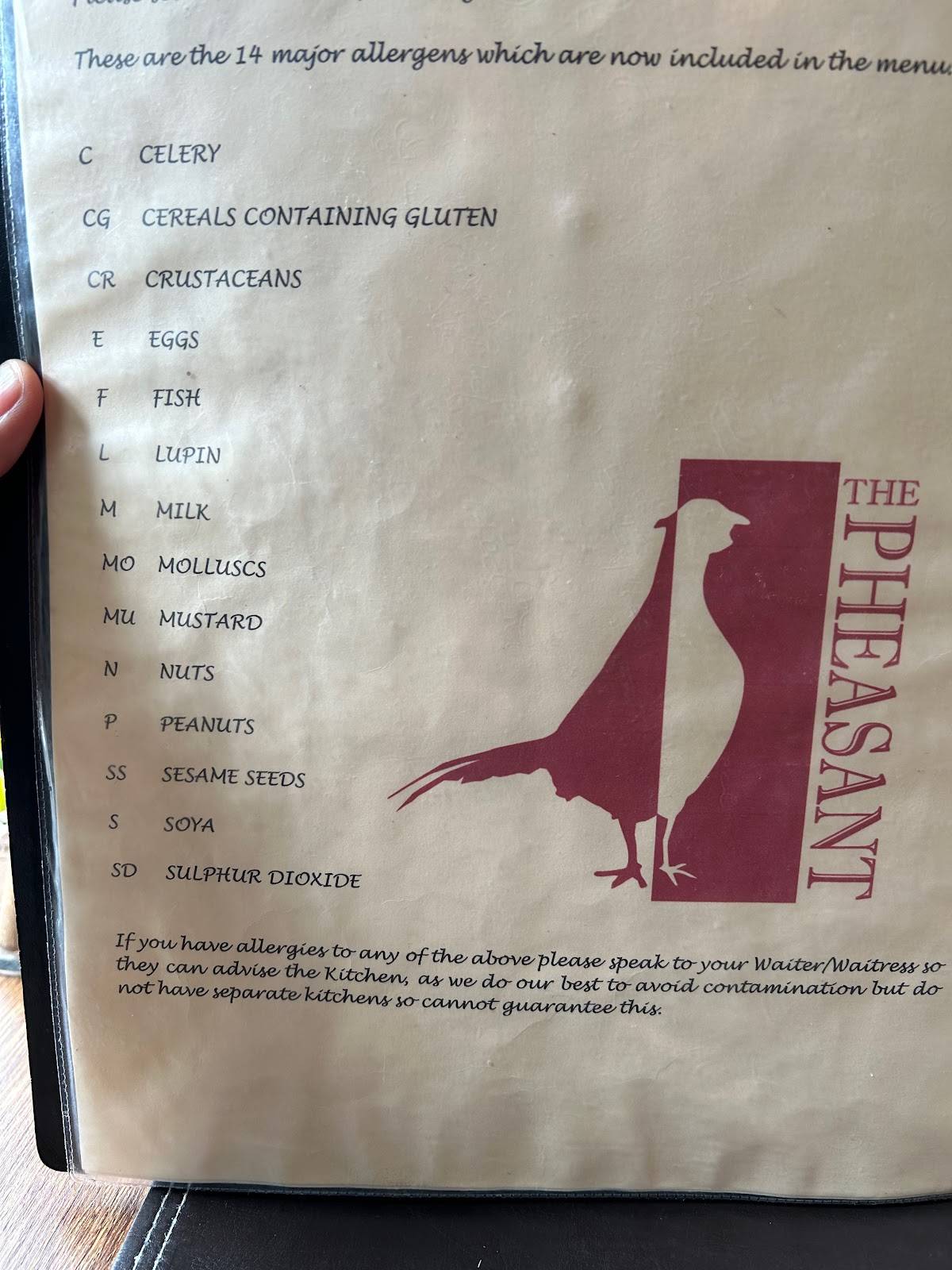 Menu at The Pheasant Inn & Restaurant Heathrow (over 18s only), Hayes ...