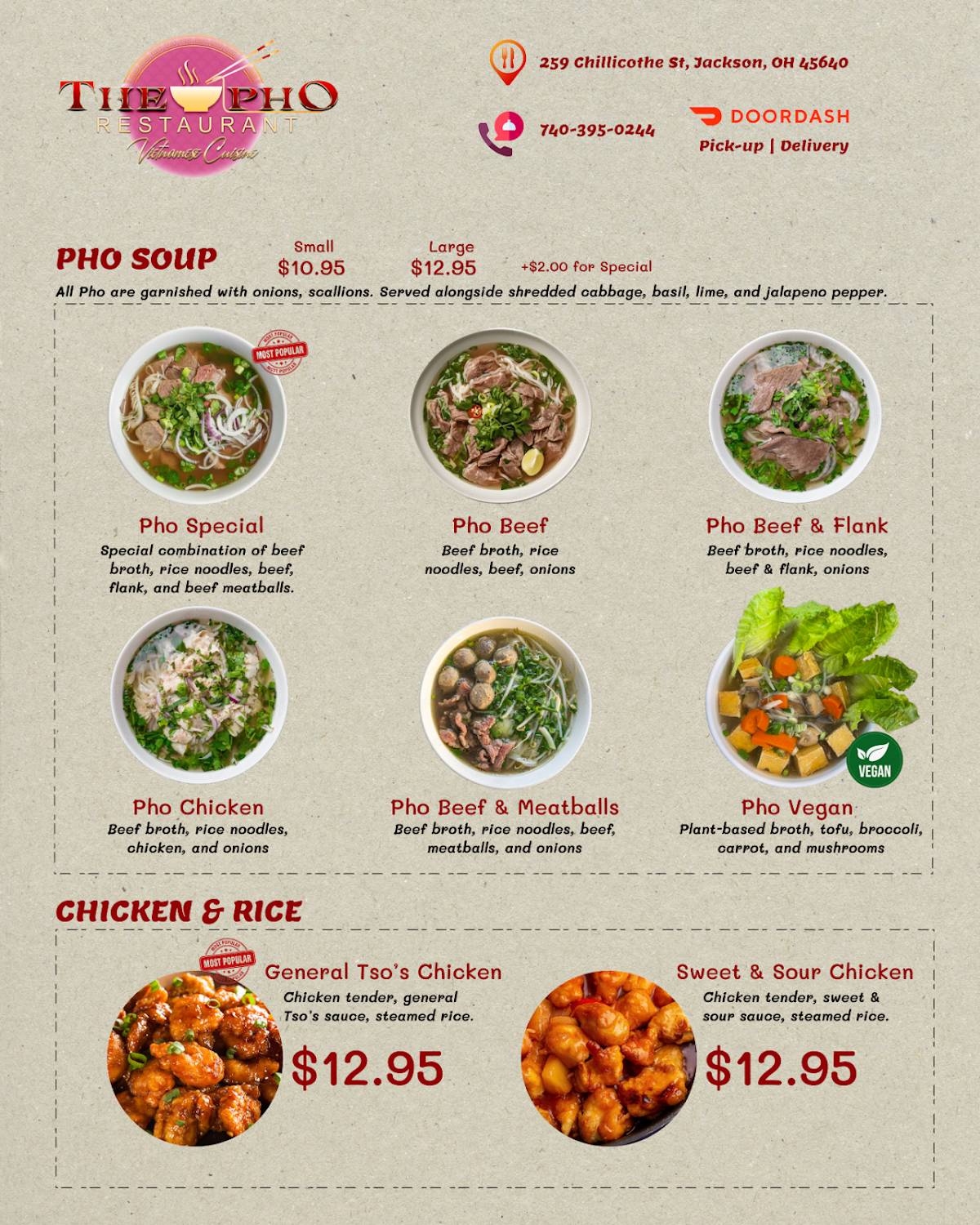 Menu at The Pho Restaurant, Jackson