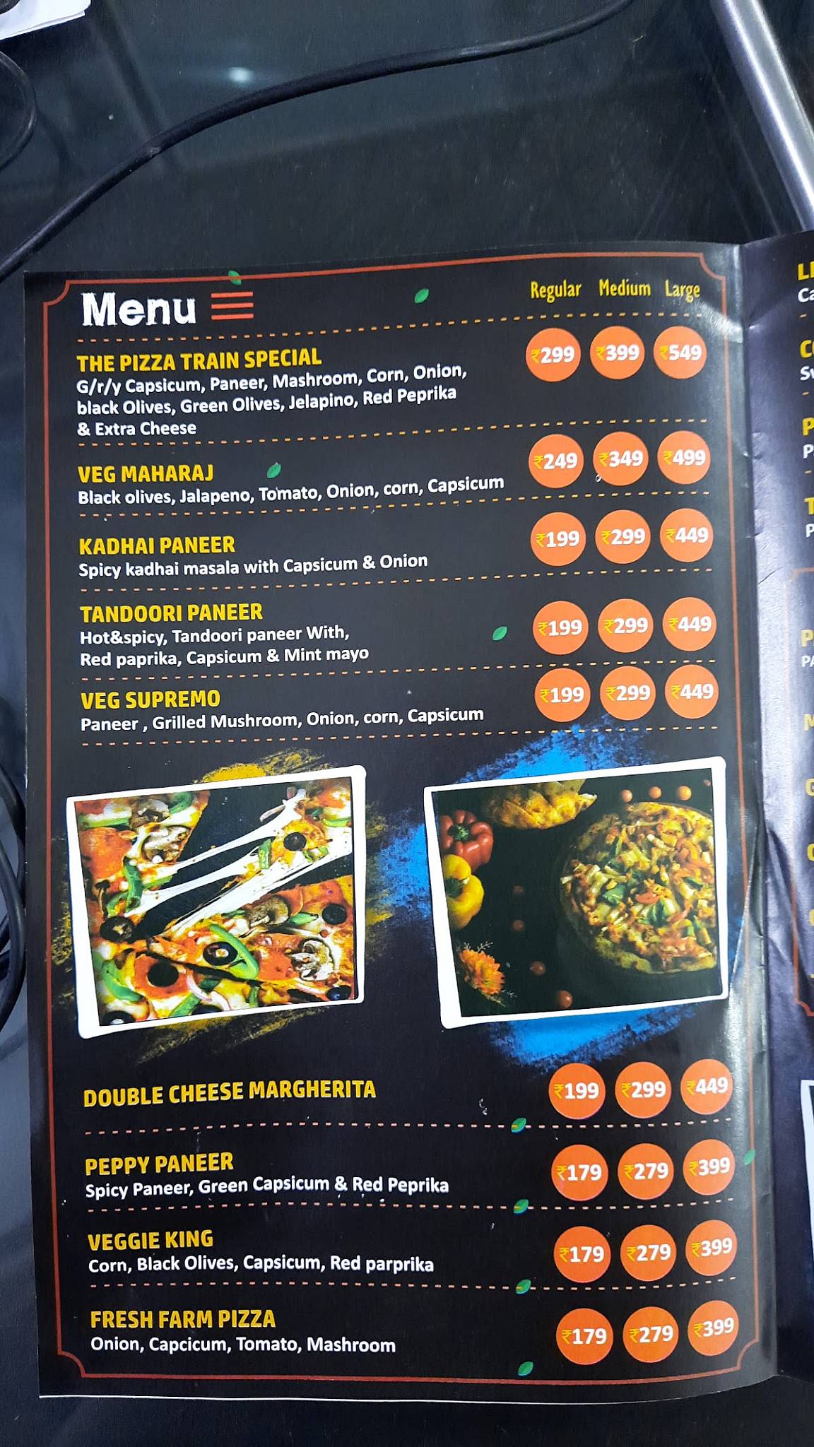 Menu at The Pizza Train, Gaya