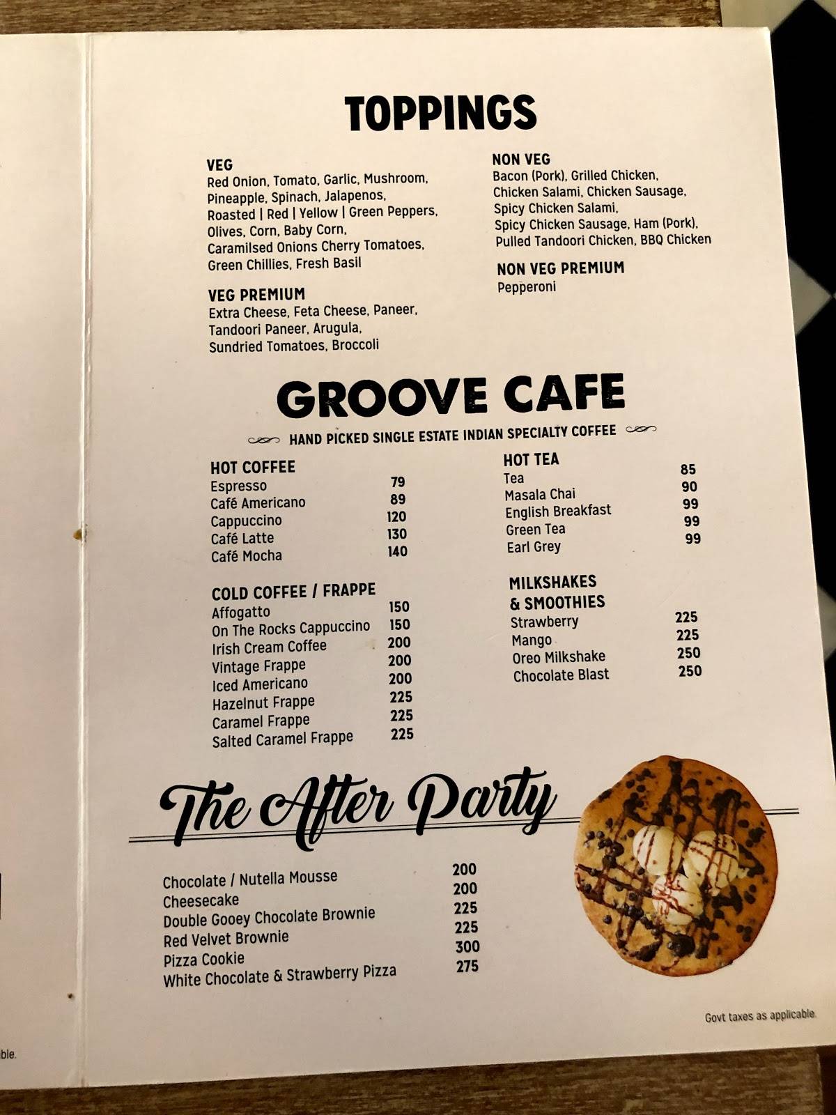 Menu at The Playlist Pizzeria - Music Bar & Cafe, Mumbai, Shop No 1