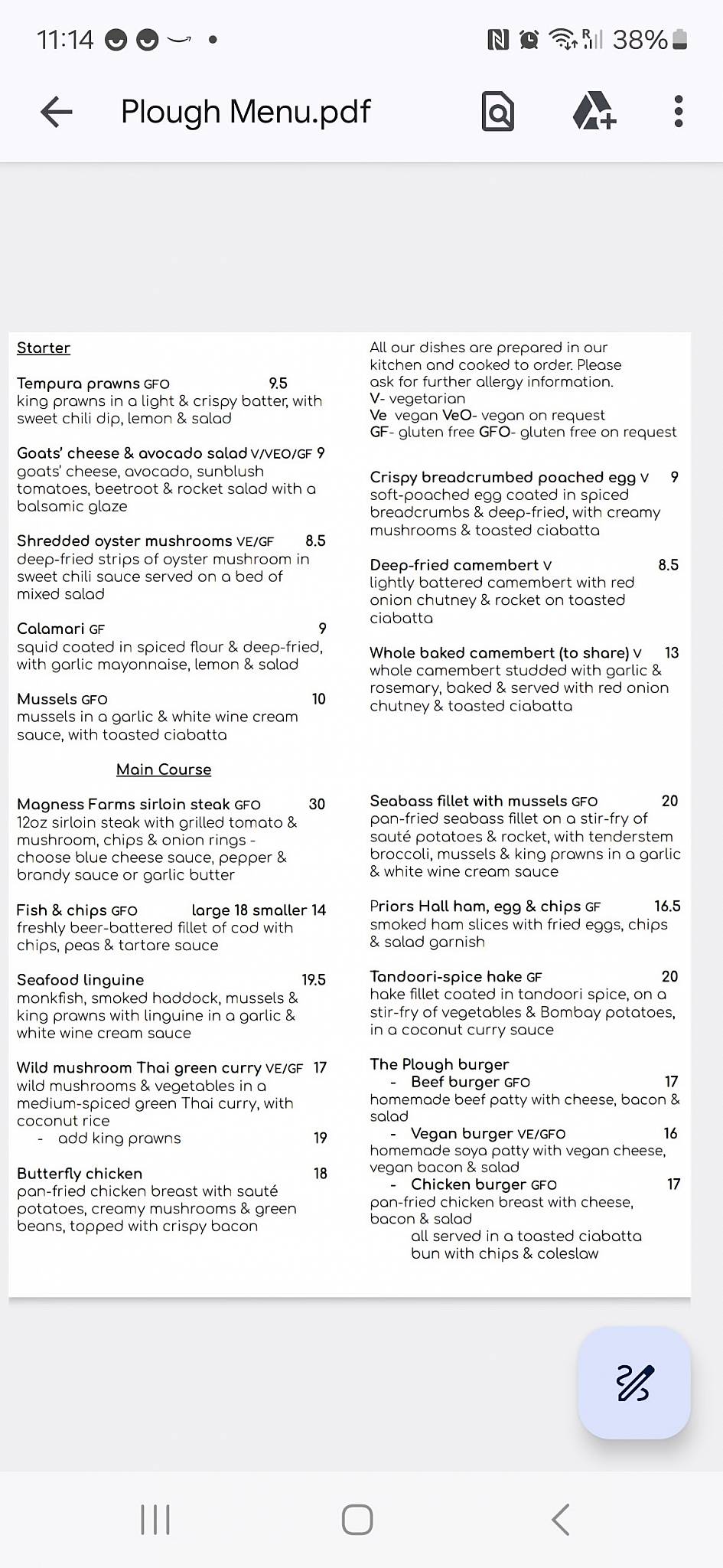 Menu at The Plough pub & bar, Debden, High St
