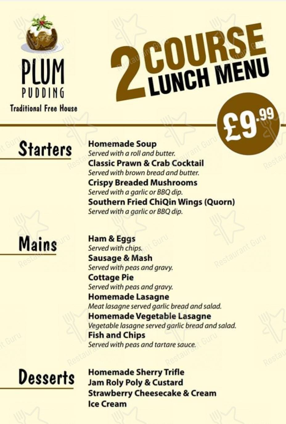 Menu at The Plum Pudding Inn pub & bar, Rugeley