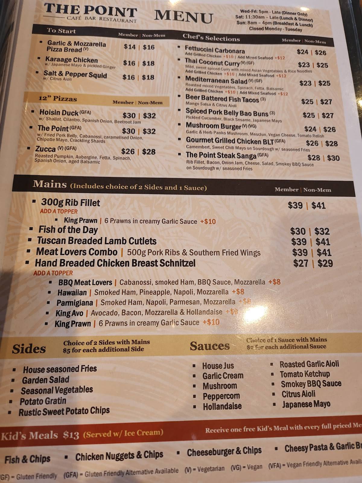 Menu at The Point Café Bar Restaurant, Redcliffe
