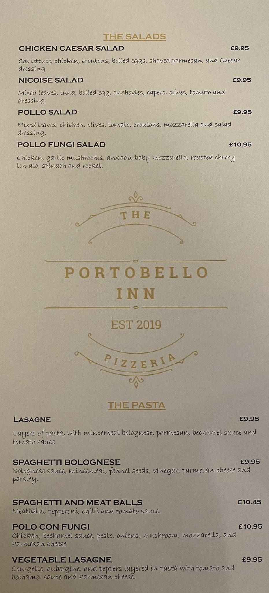Menu at The Portobello Inn pub & bar, West Kingsdown, Portobello Inn