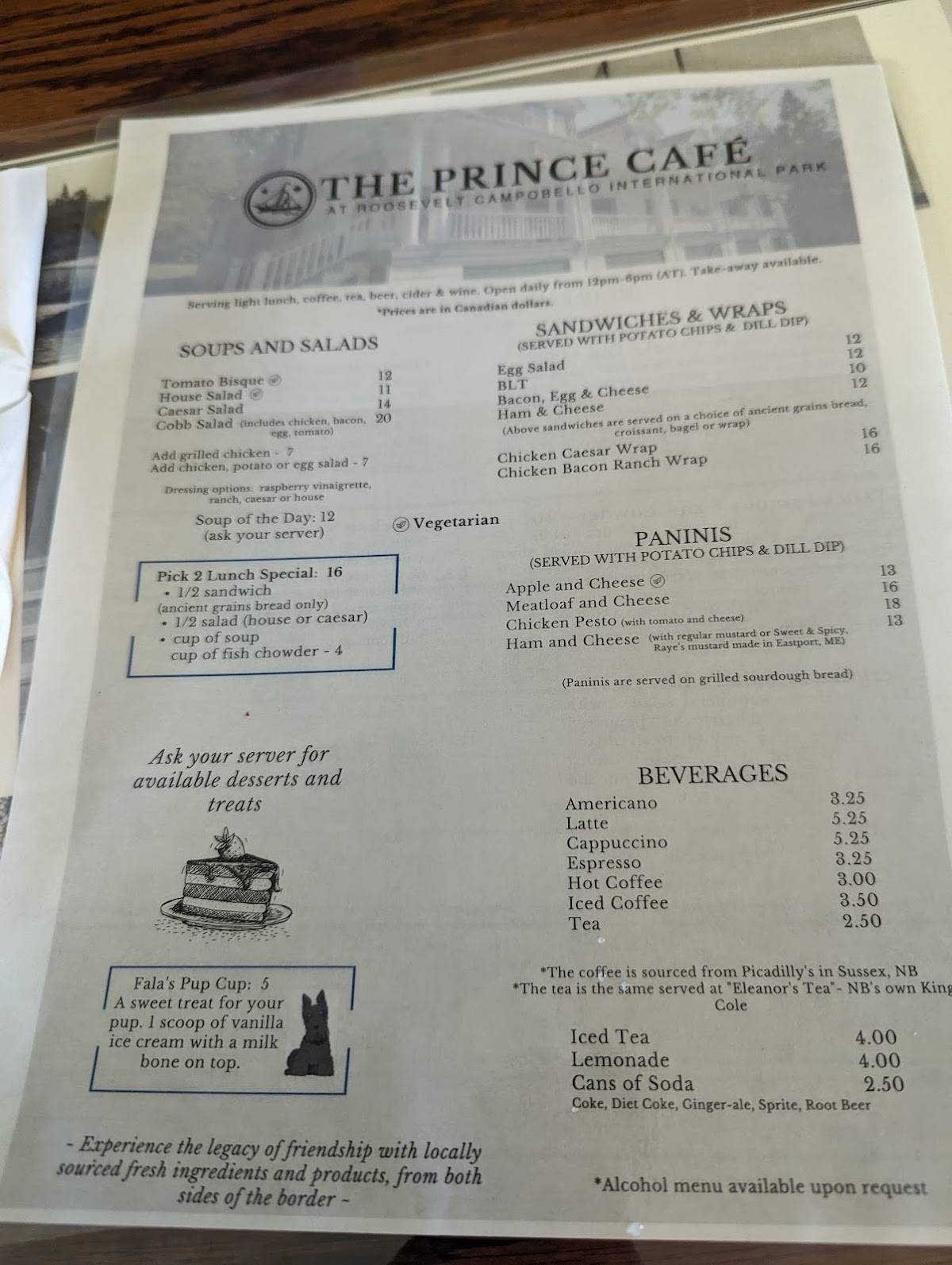 Menu at The Prince Café, Welshpool