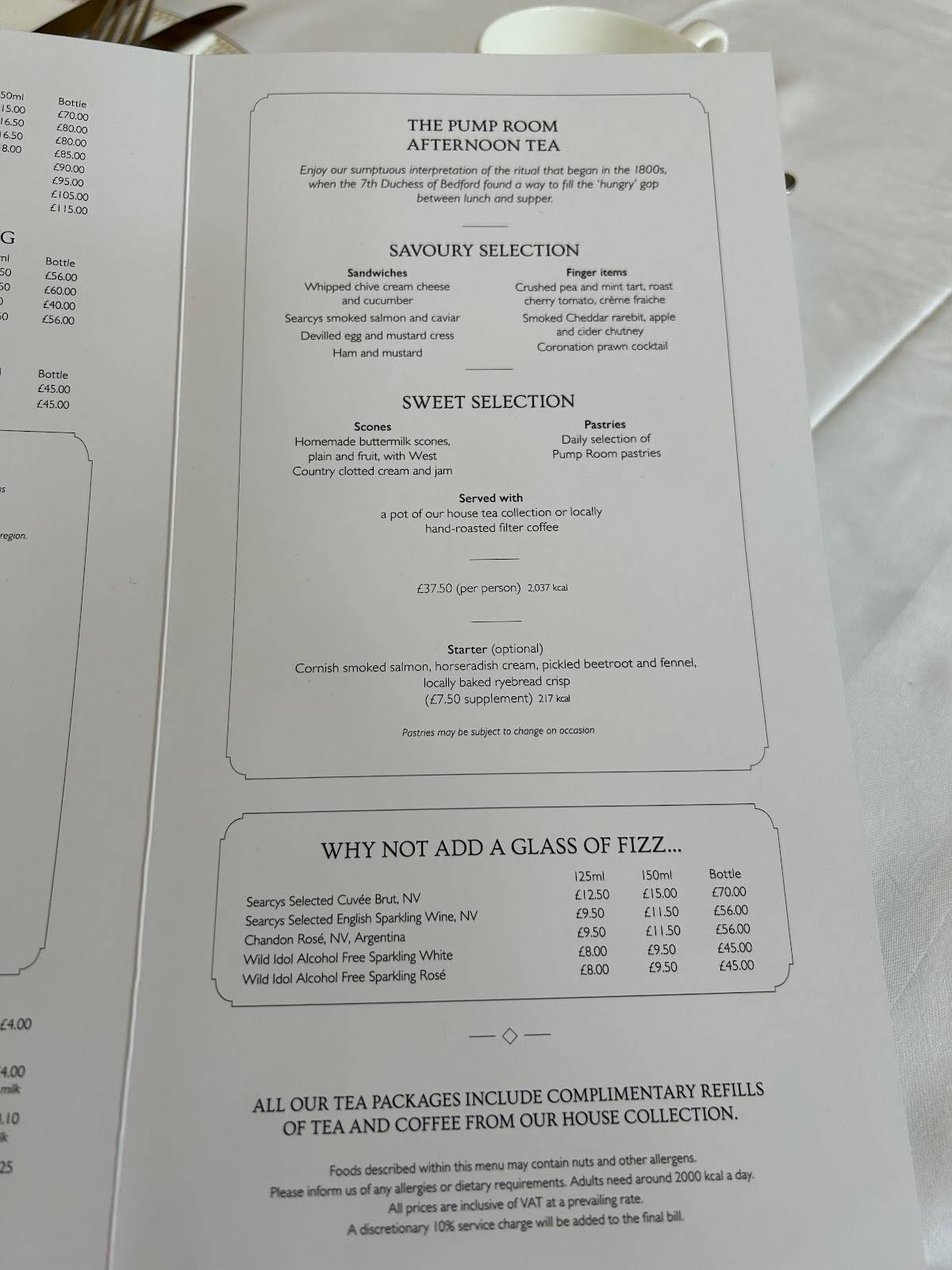 Menu at The Pump Room Restaurant, Bath
