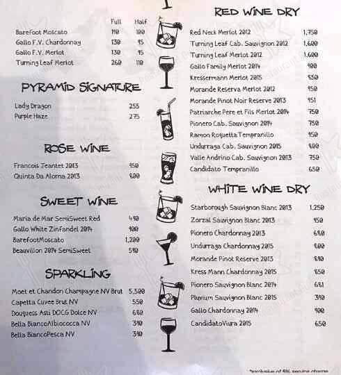 Menu at The Pyramid restaurant, Cebu City