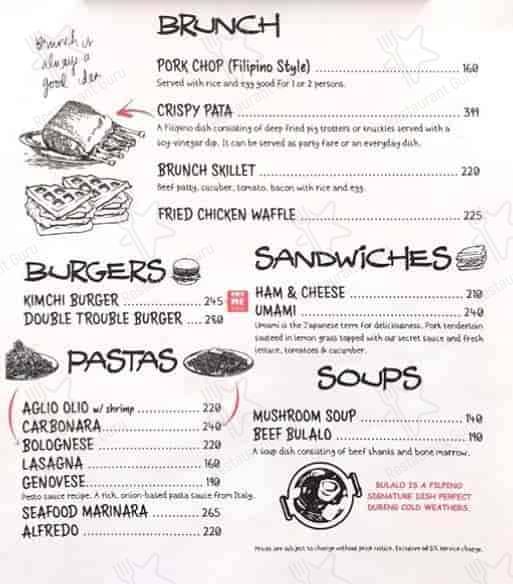 Menu at The Pyramid restaurant, Cebu City