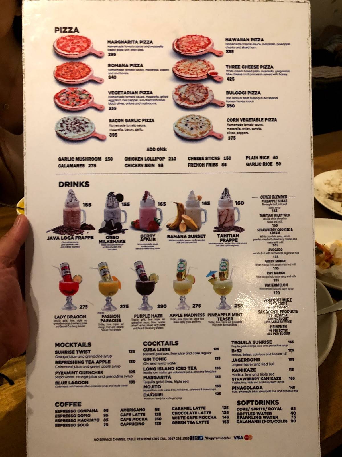 Menu at The Pyramid restaurant, Cebu City