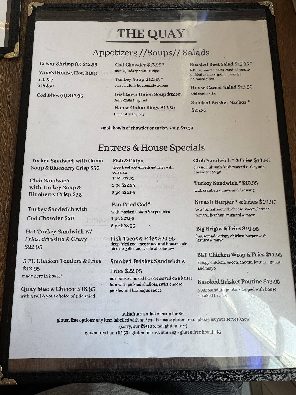 Menu at The Quay Restaurant, Brigus