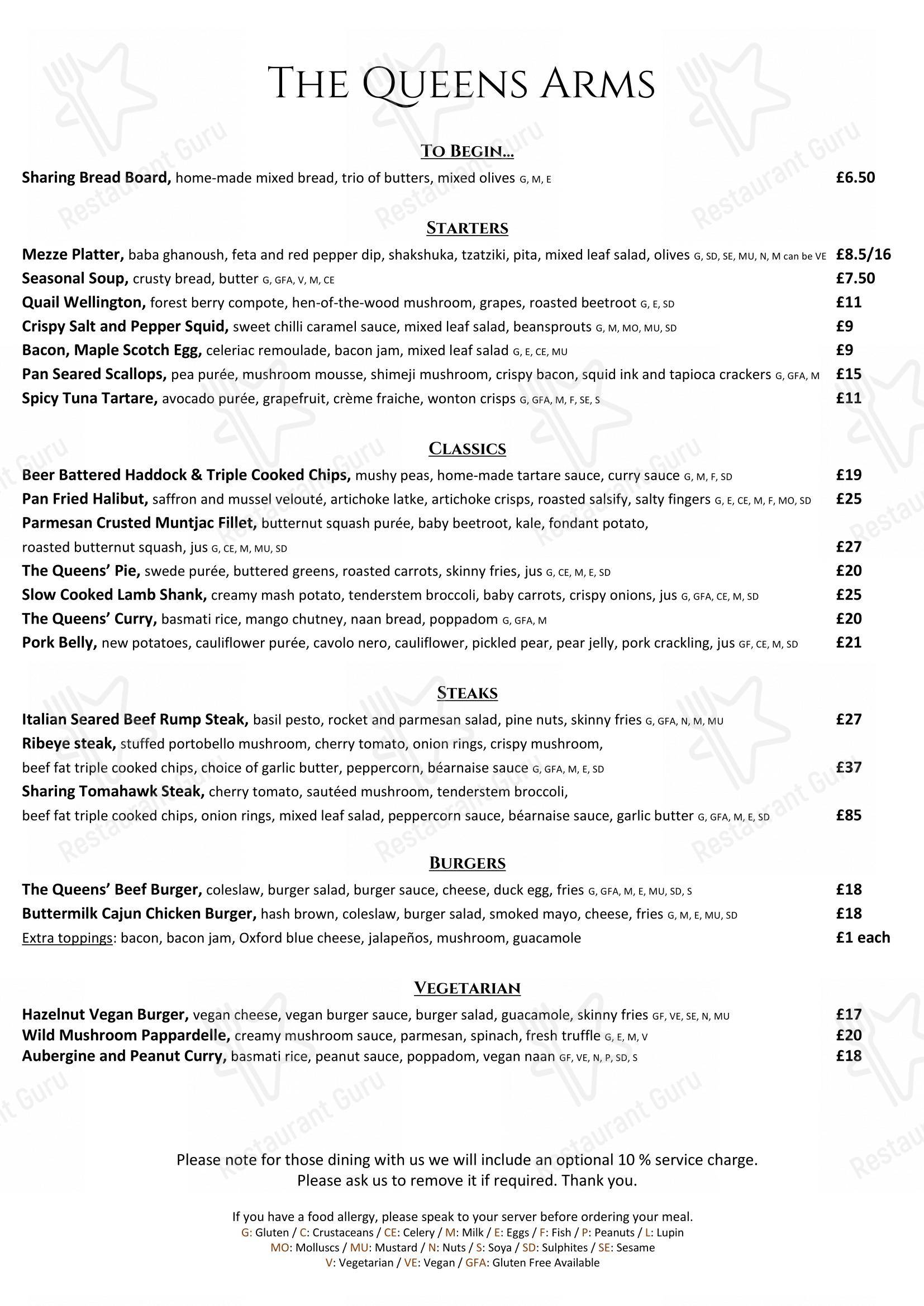 Menu at The Queens Arms East Garston pub & bar, Great Shefford, Newbury Rd