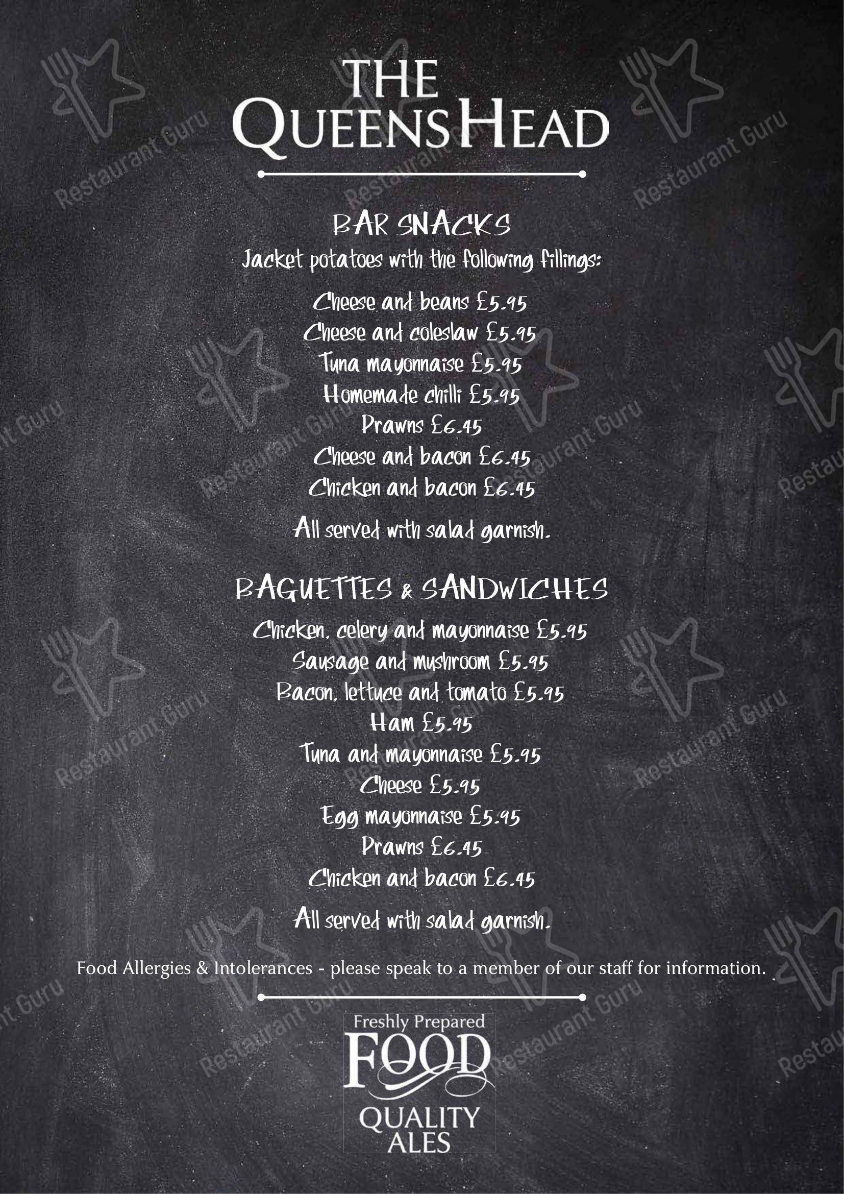 Menu at The Queens Head pub & bar, Billesdon, 20 Church St