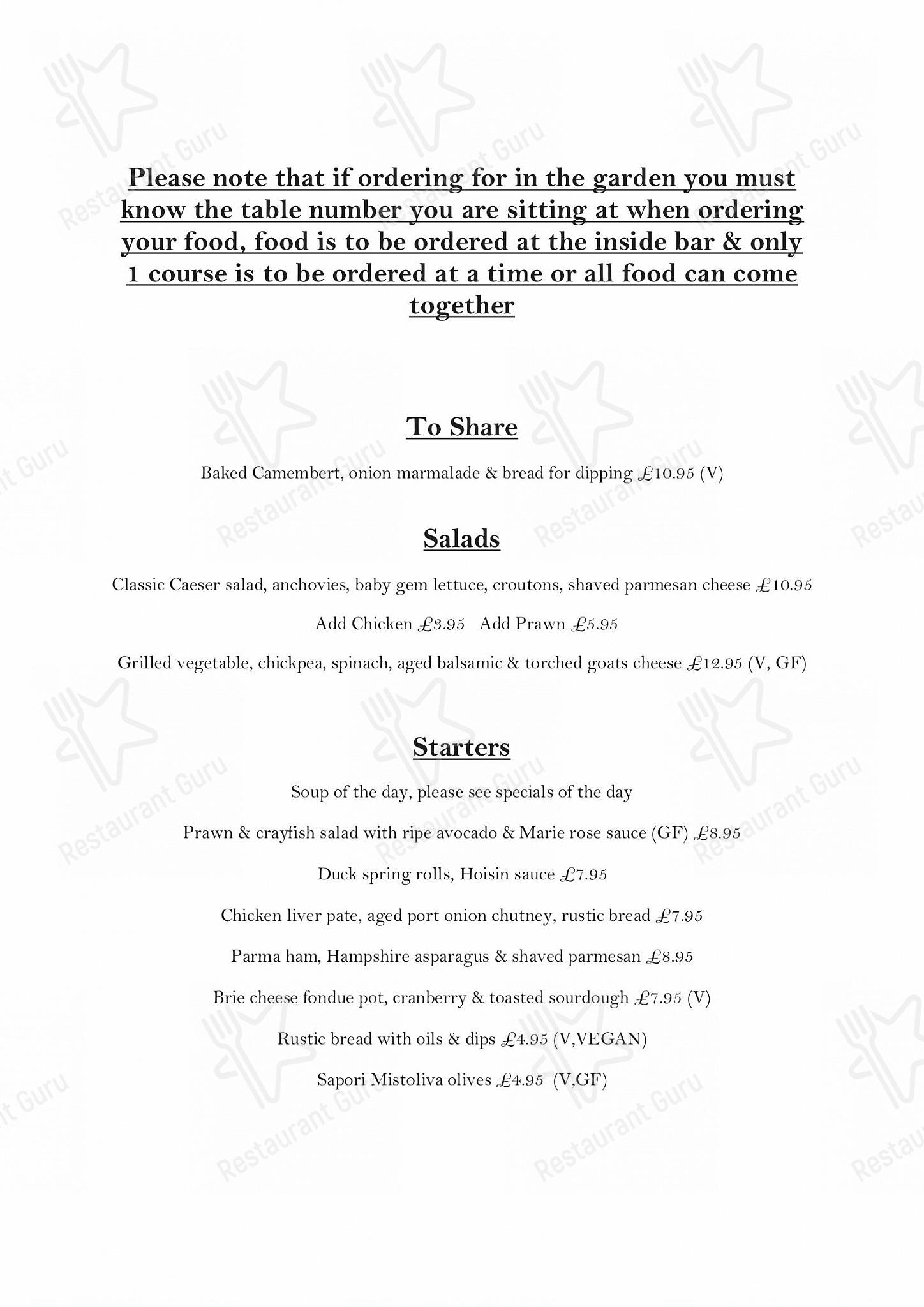 Menu at The Rabbits Pub and Restaurant, Romford