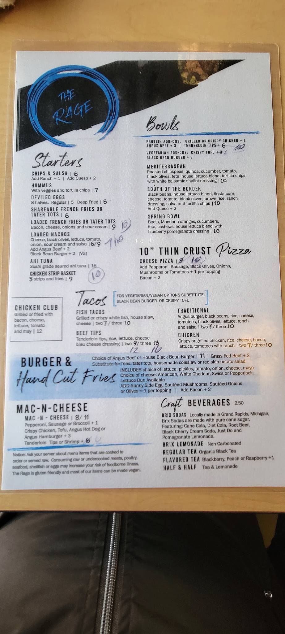 Menu at The Rage restaurant, Niles