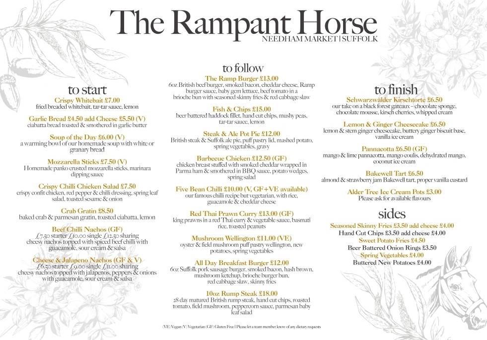 Menu at The Rampant Horse, Needham Market Needham Market restaurant ...