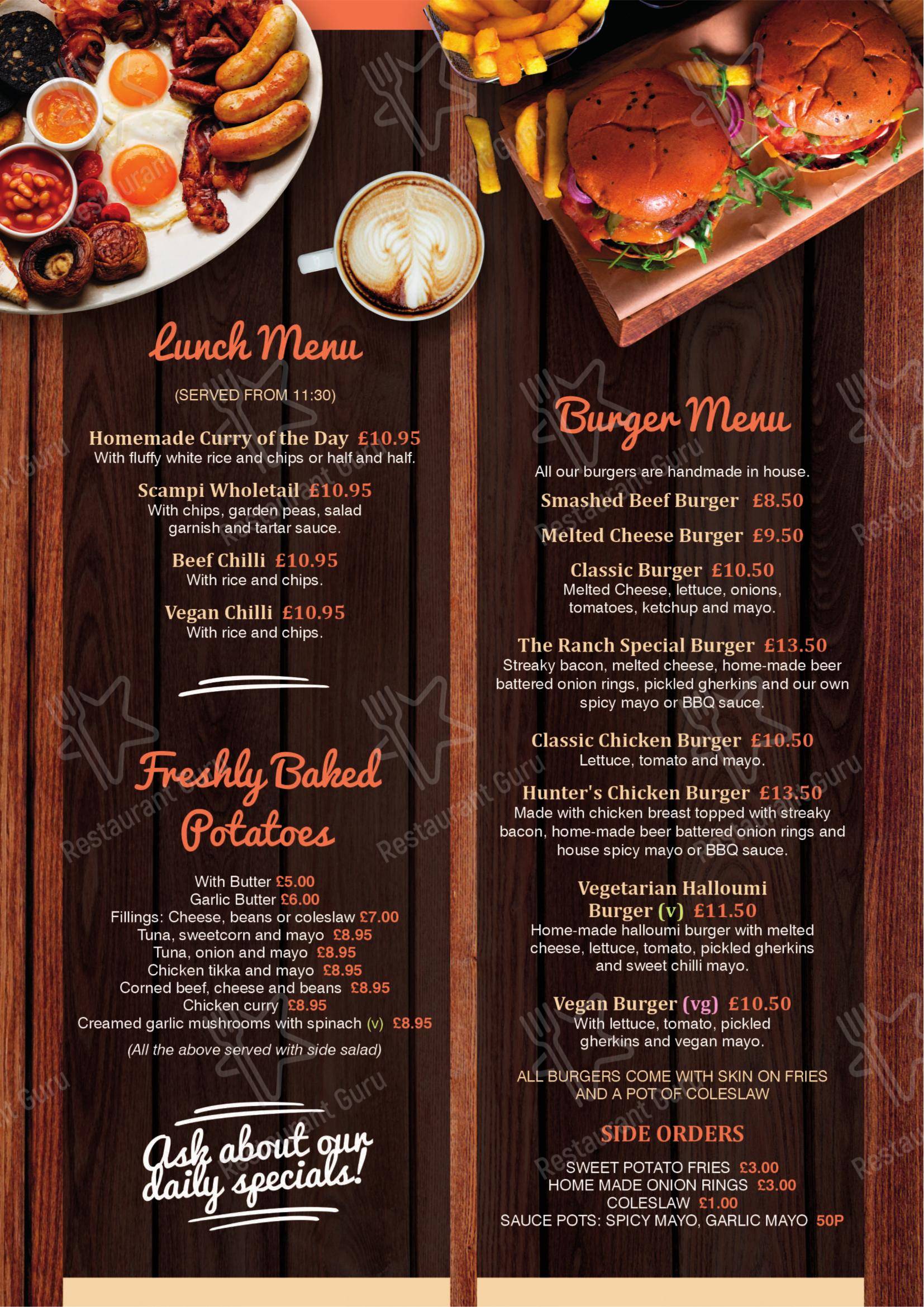 Menu at The Ranch Breakfast Bar and Grill, Resolven