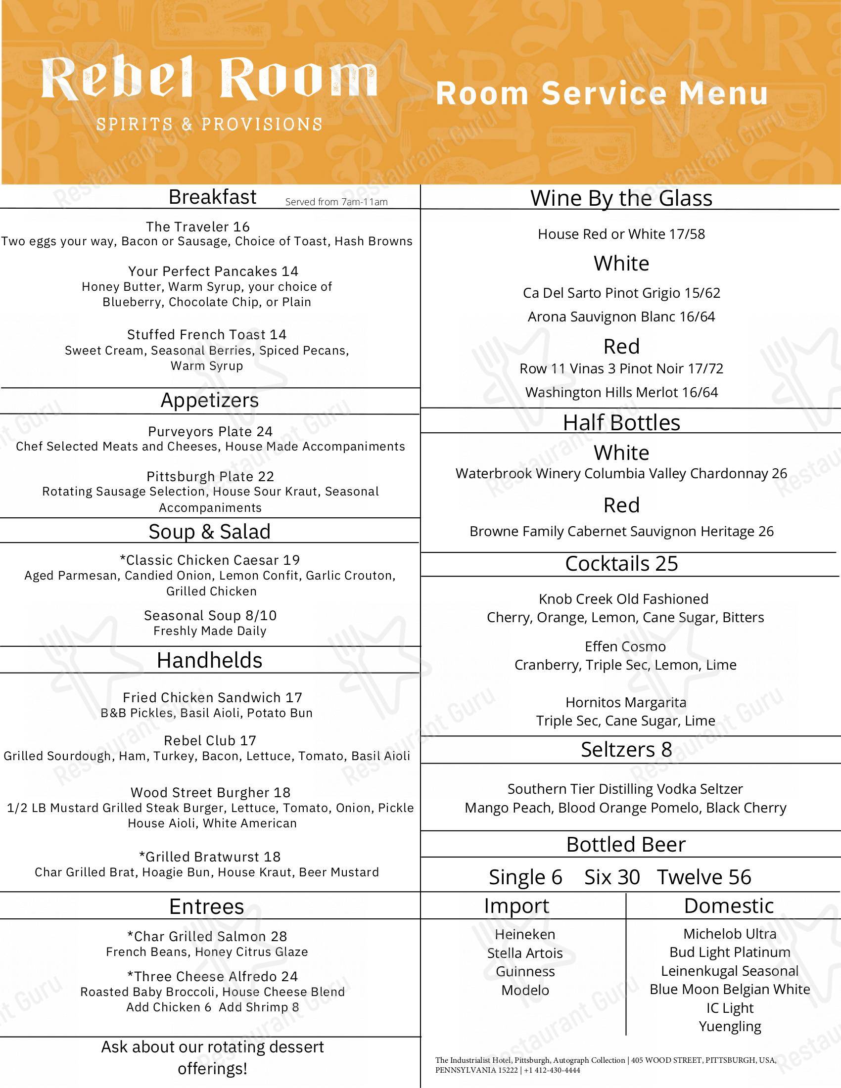 Menu at The Rebel Room pub & bar, Pittsburgh