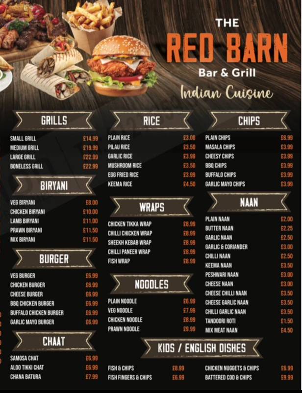 Menu at The Red Barn Bar & Grill, Shrewsbury