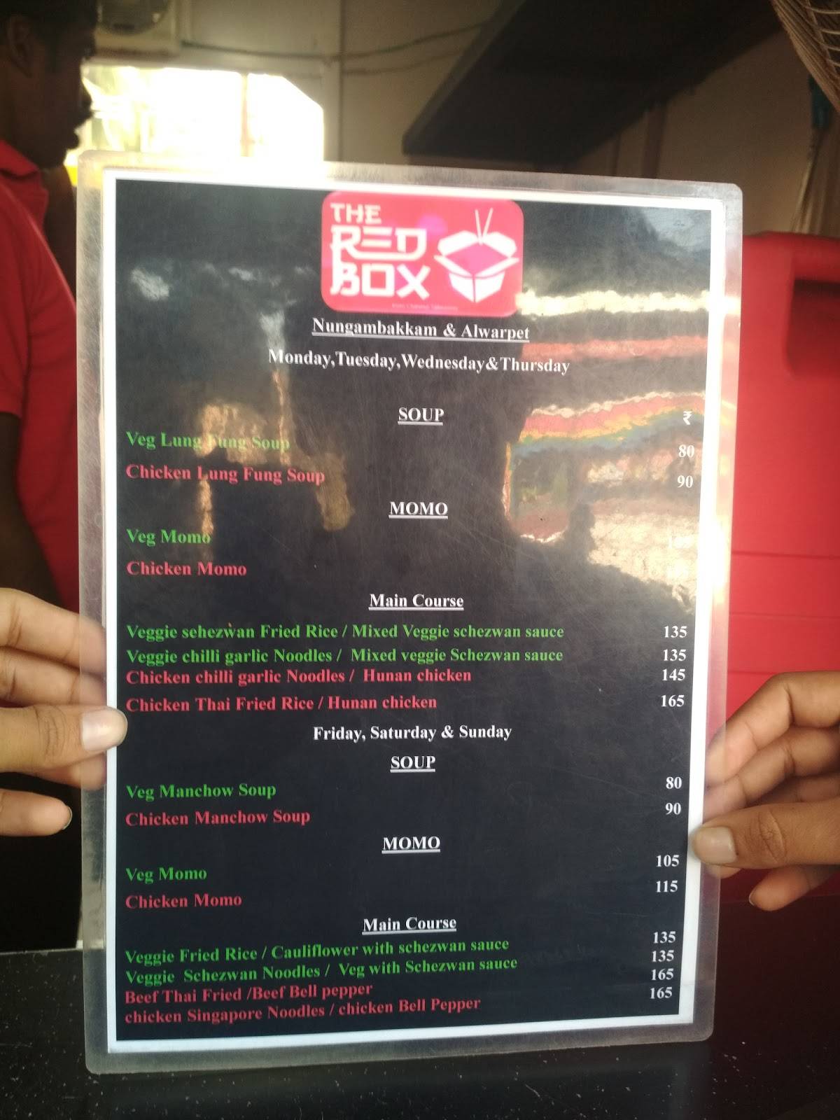 Menu at The Red Box, Chennai, 2, Nungambakkam High Rd
