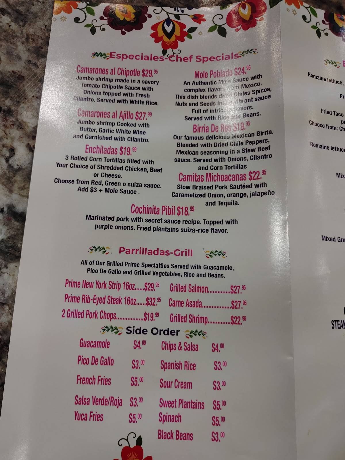 Carta de The Red Grill II Mexican Restaurant, Stuart