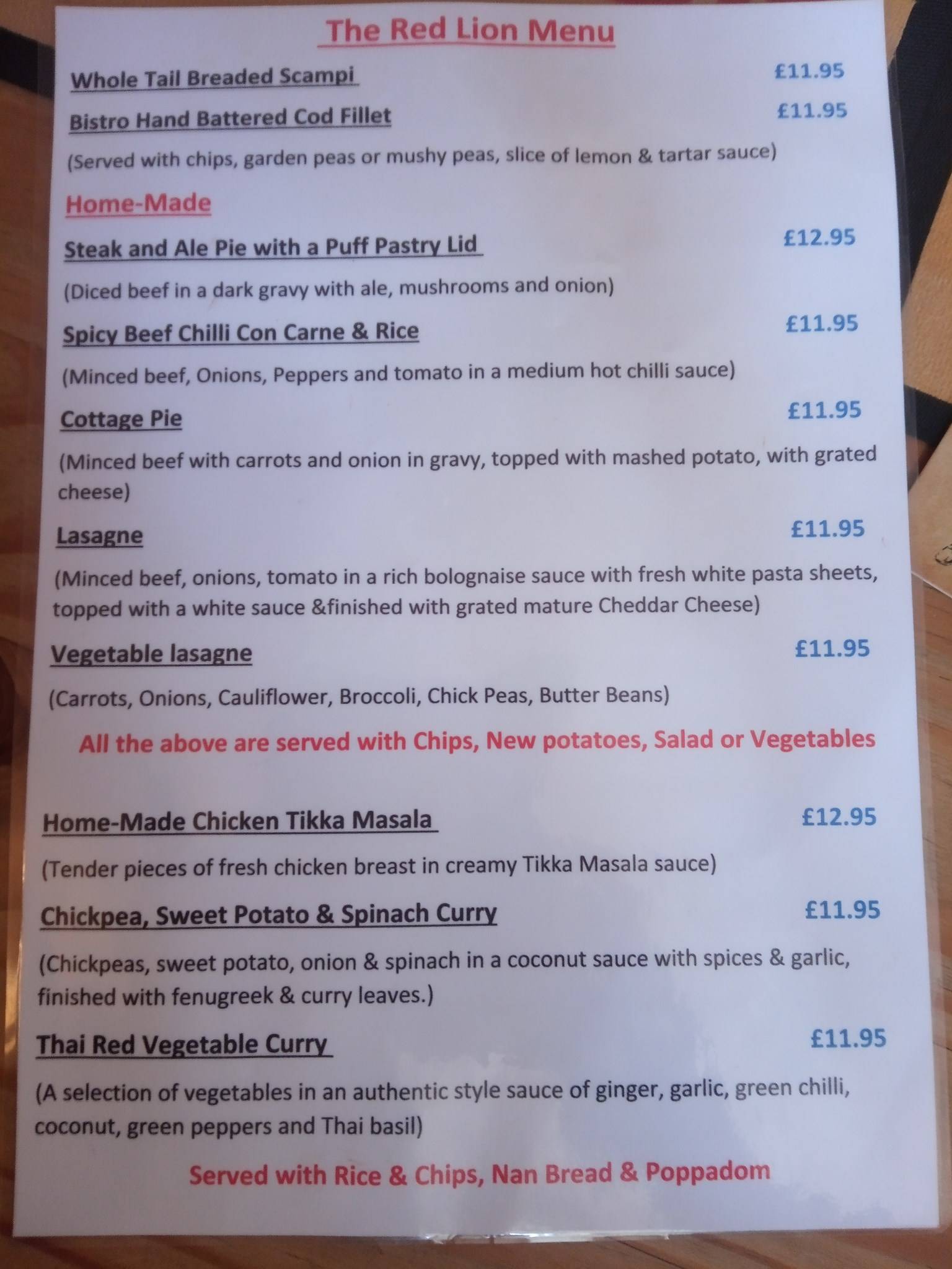 Menu at The Red Lion pub & bar, Llanfair Caereinion