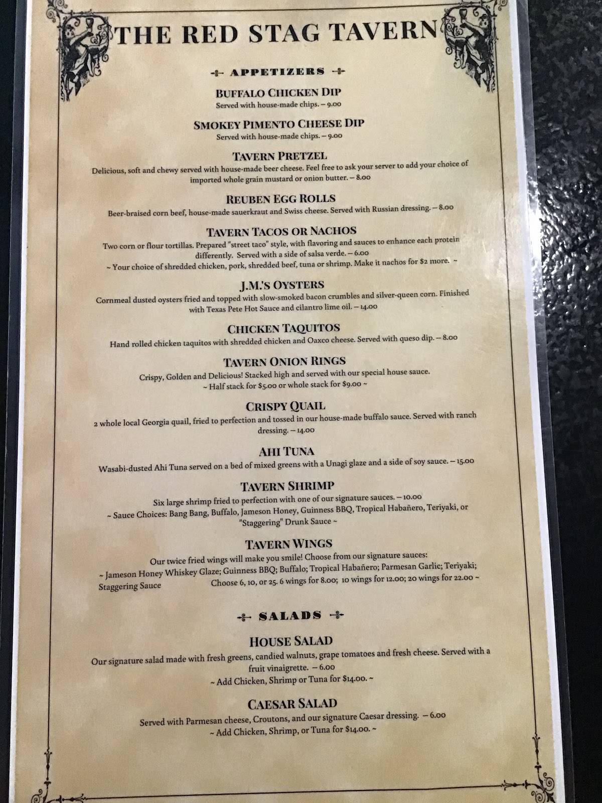 Menu at The Red Stag Tavern pub & bar, Vidalia