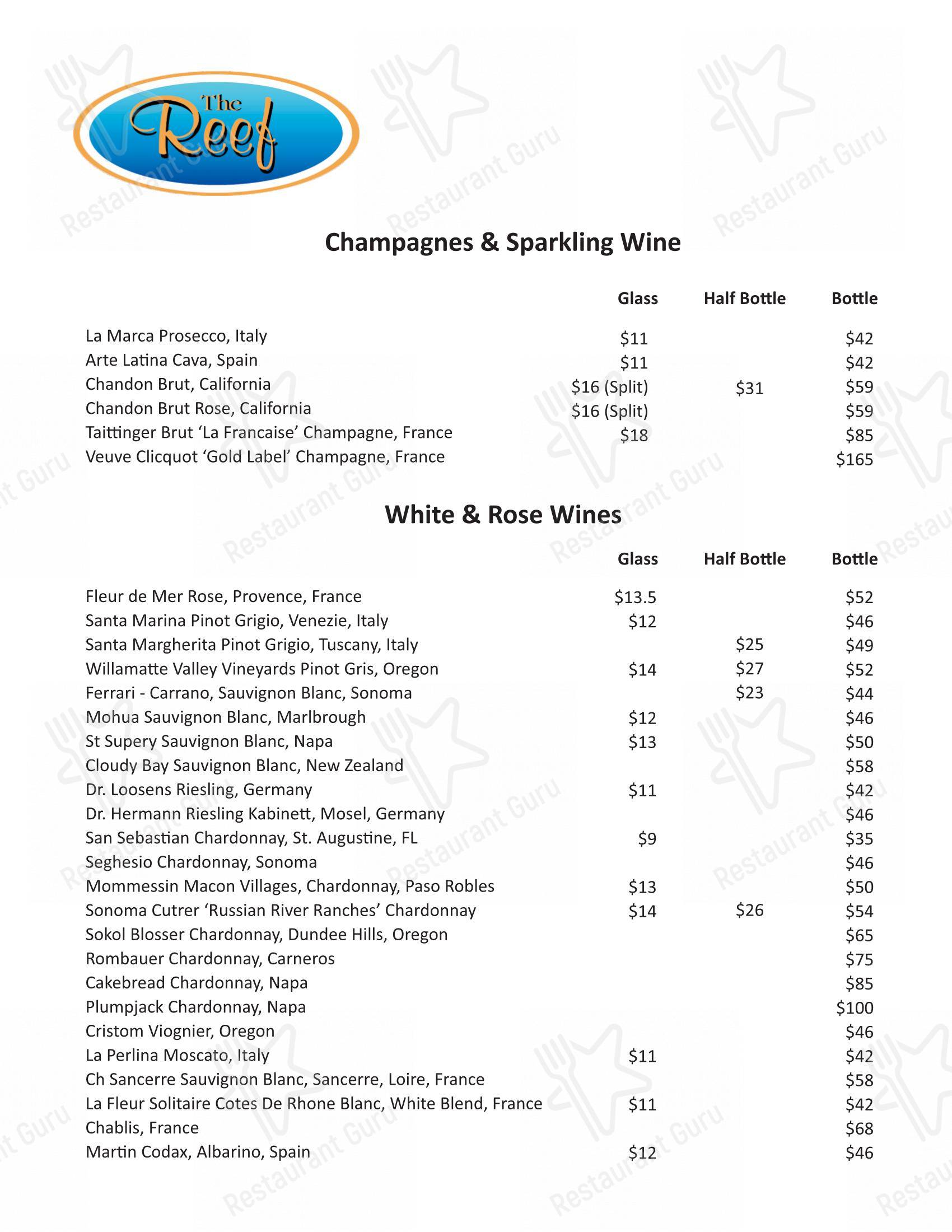 Menu at The Reef restaurant, St. Augustine