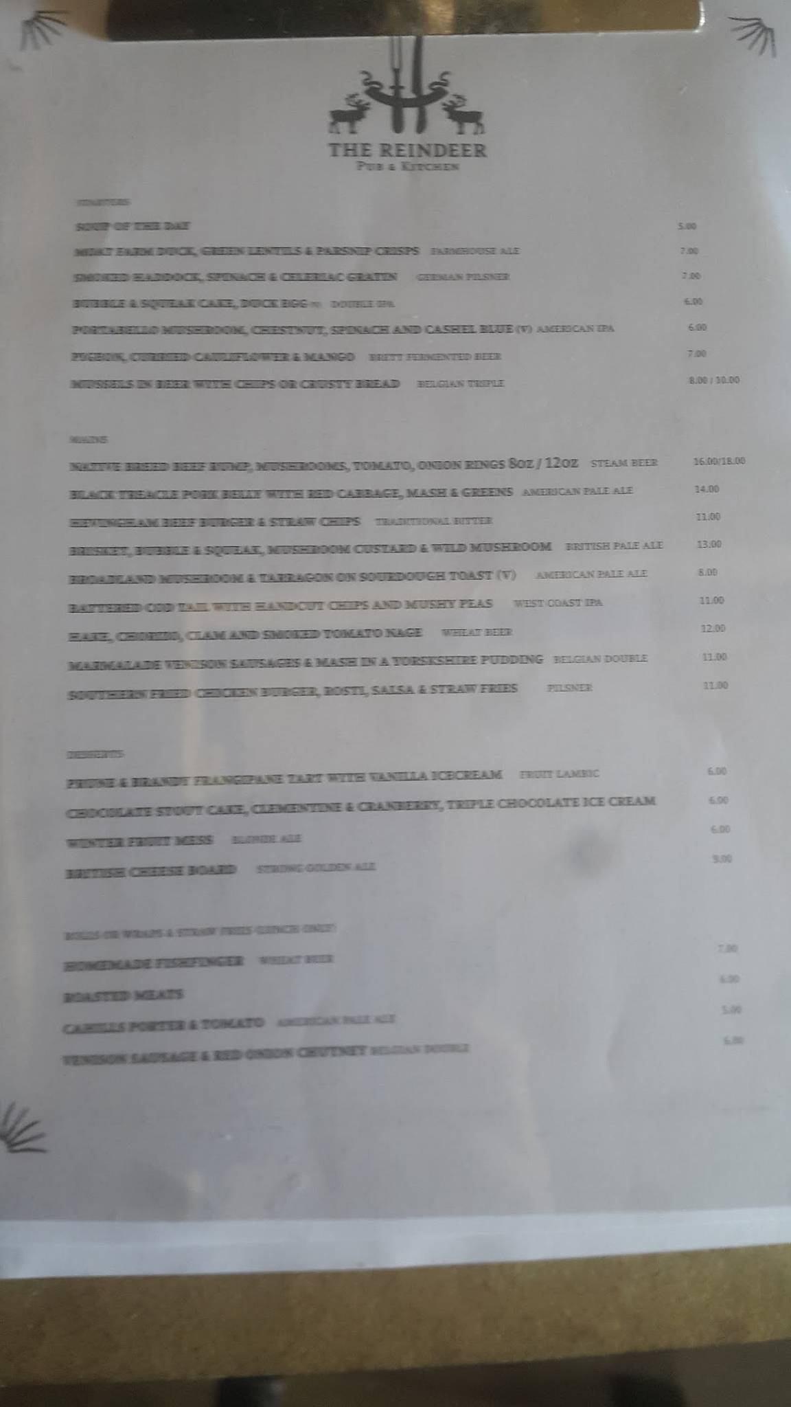 Menu at The Reindeer pub & bar, Norwich