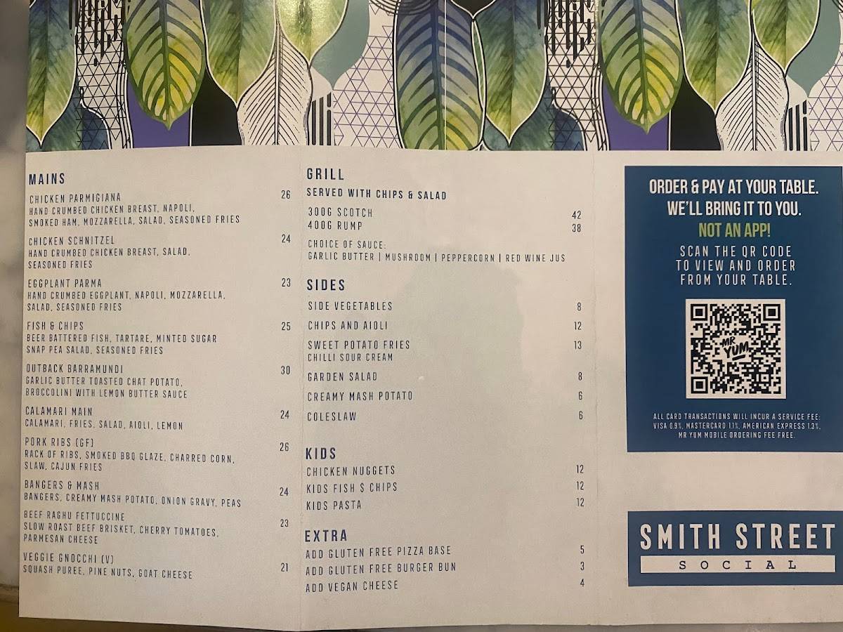 Menu at The Reserve restaurant, Darwin City