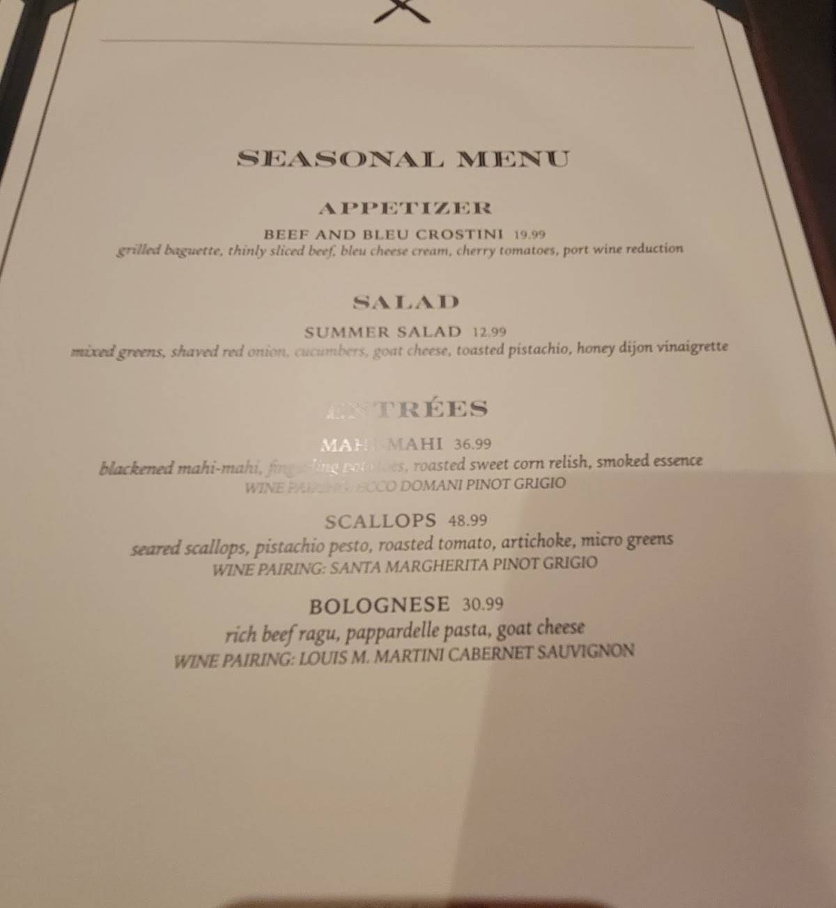 Menu at The Reserve steakhouse, Joliet, 151 N Joliet St