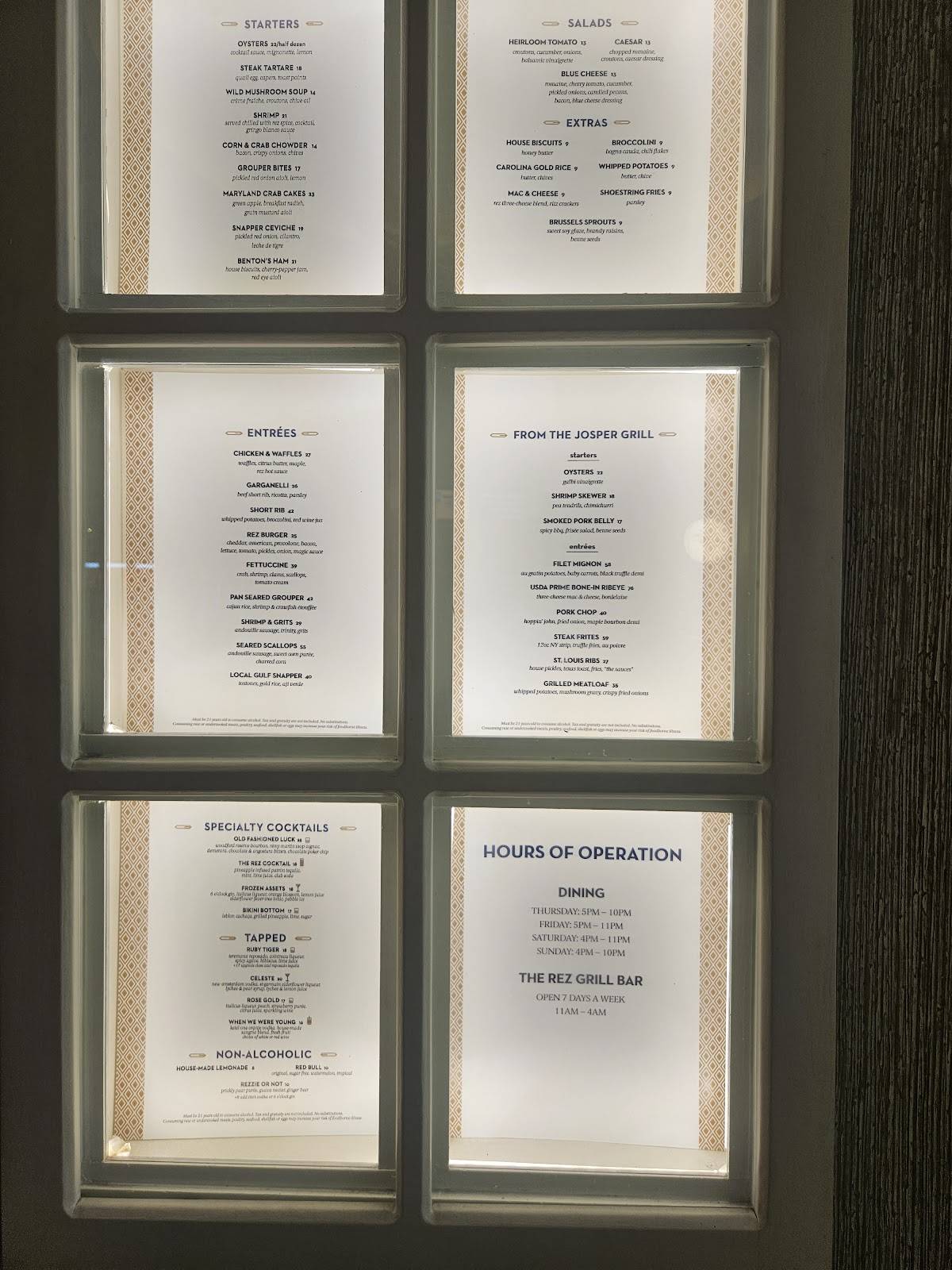 Carta del pub y bar The Rez Grill (in Seminole Hard Rock Tampa), Tampa