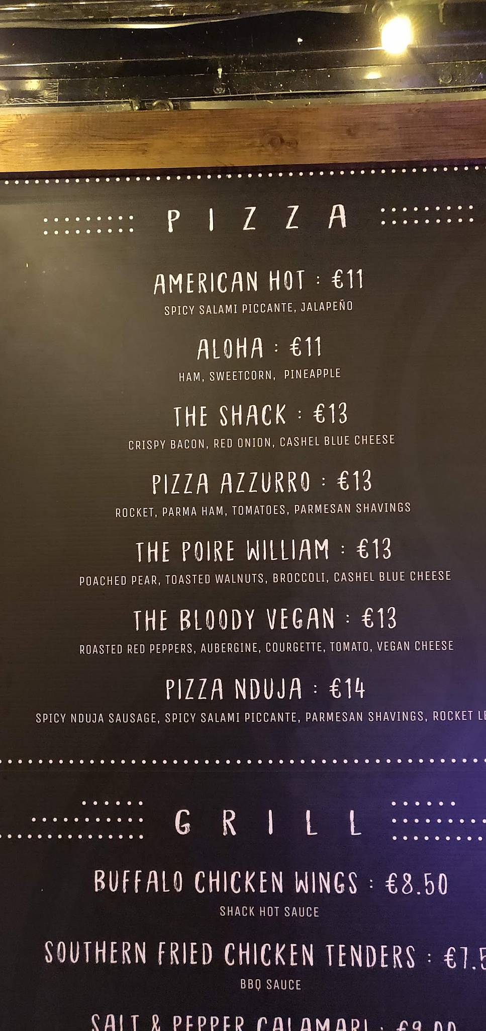 Menu at The Ritz Bar, Tramore