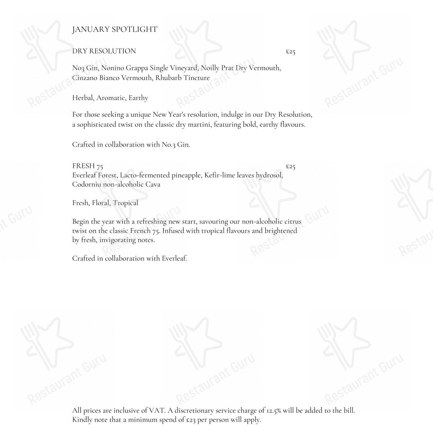 Menu at The Ritz Restaurant, London