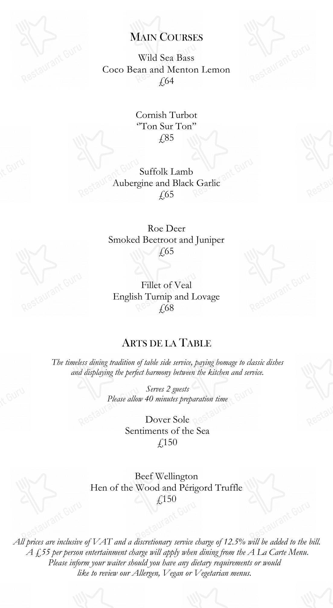 Menu at The Ritz Restaurant, London