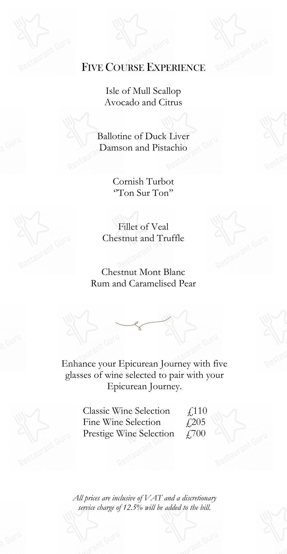 Menu at The Ritz Restaurant, London