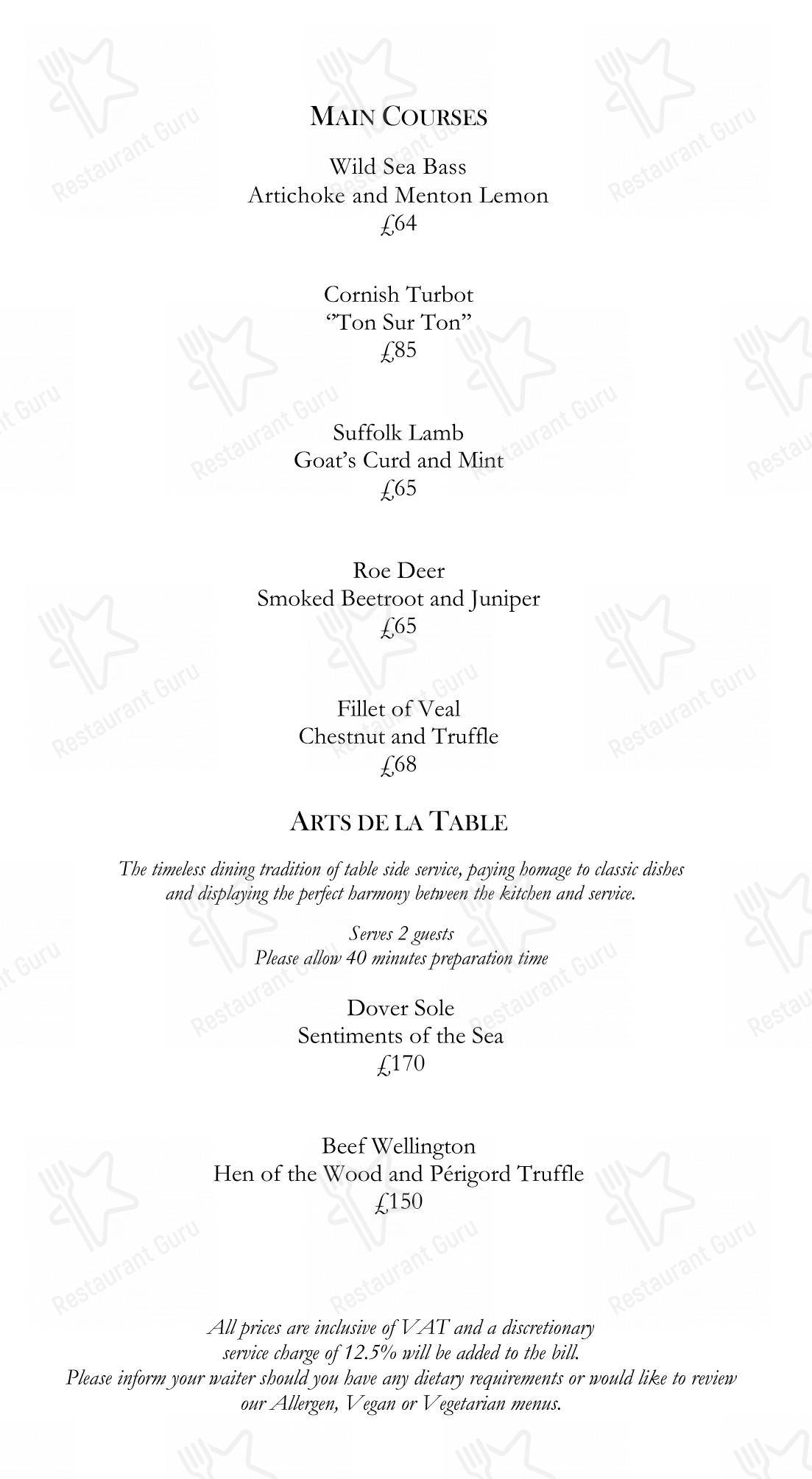 Menu at The Ritz Restaurant, London