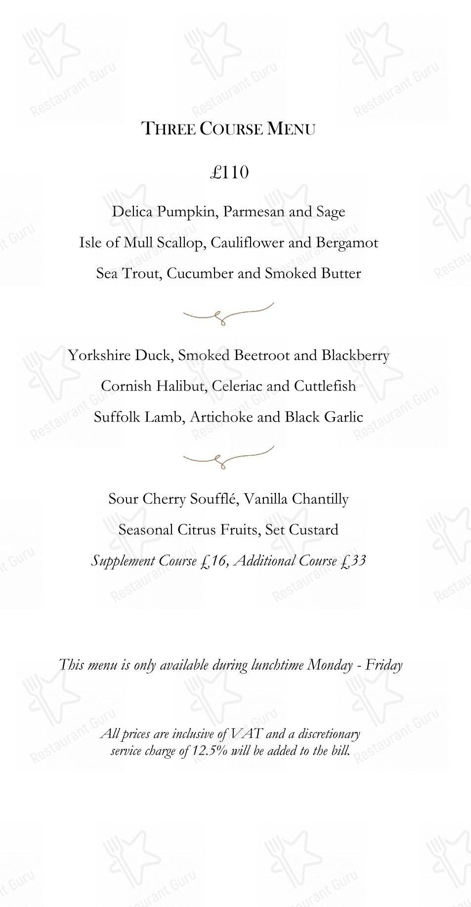 Menu at The Ritz Restaurant, London
