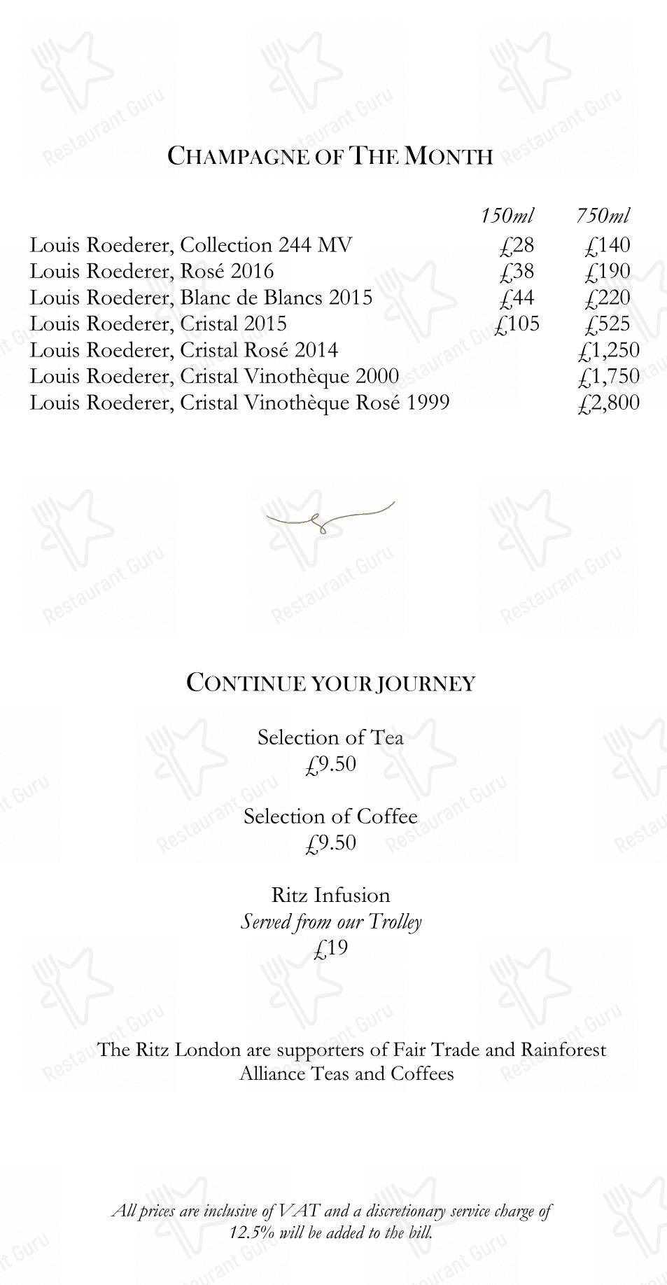 Menu at The Ritz Restaurant, London