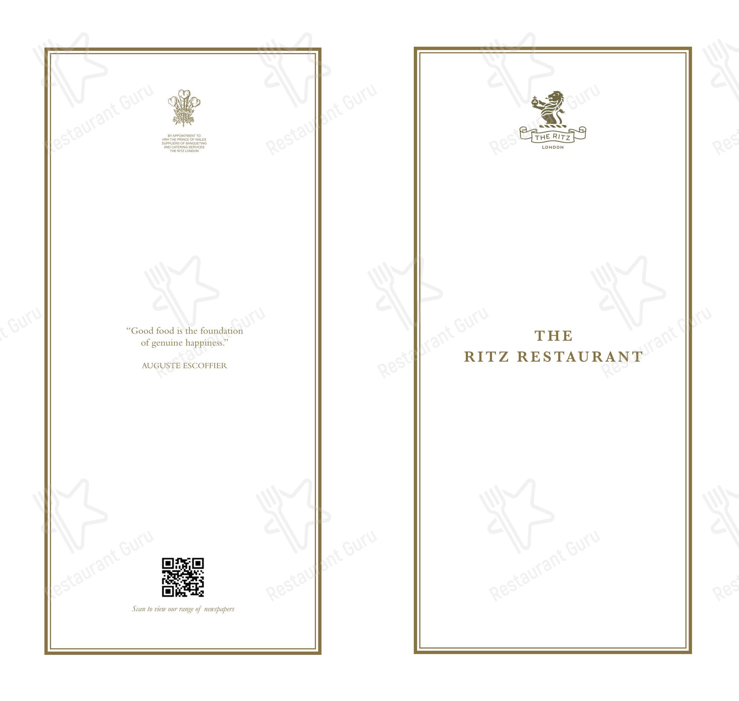 Menu at The Ritz Restaurant, London