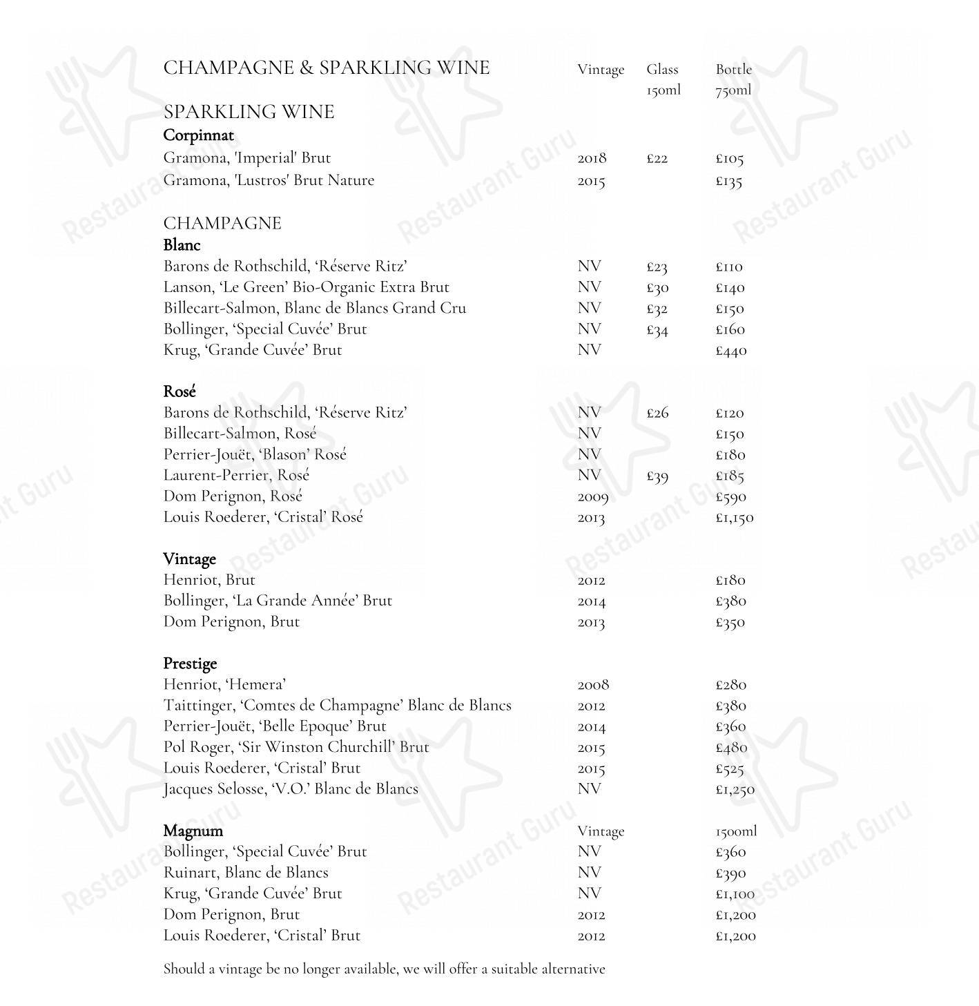 Menu at The Ritz Restaurant, London