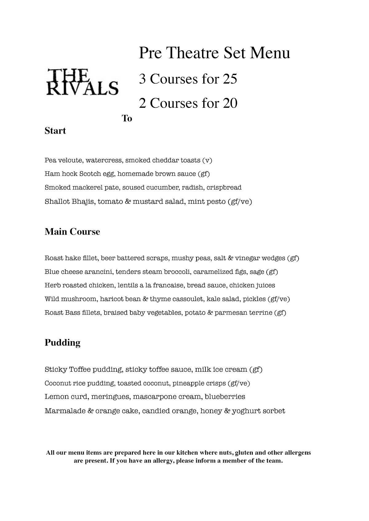 Menu at The Rivals Bar & Cafe, Manchester