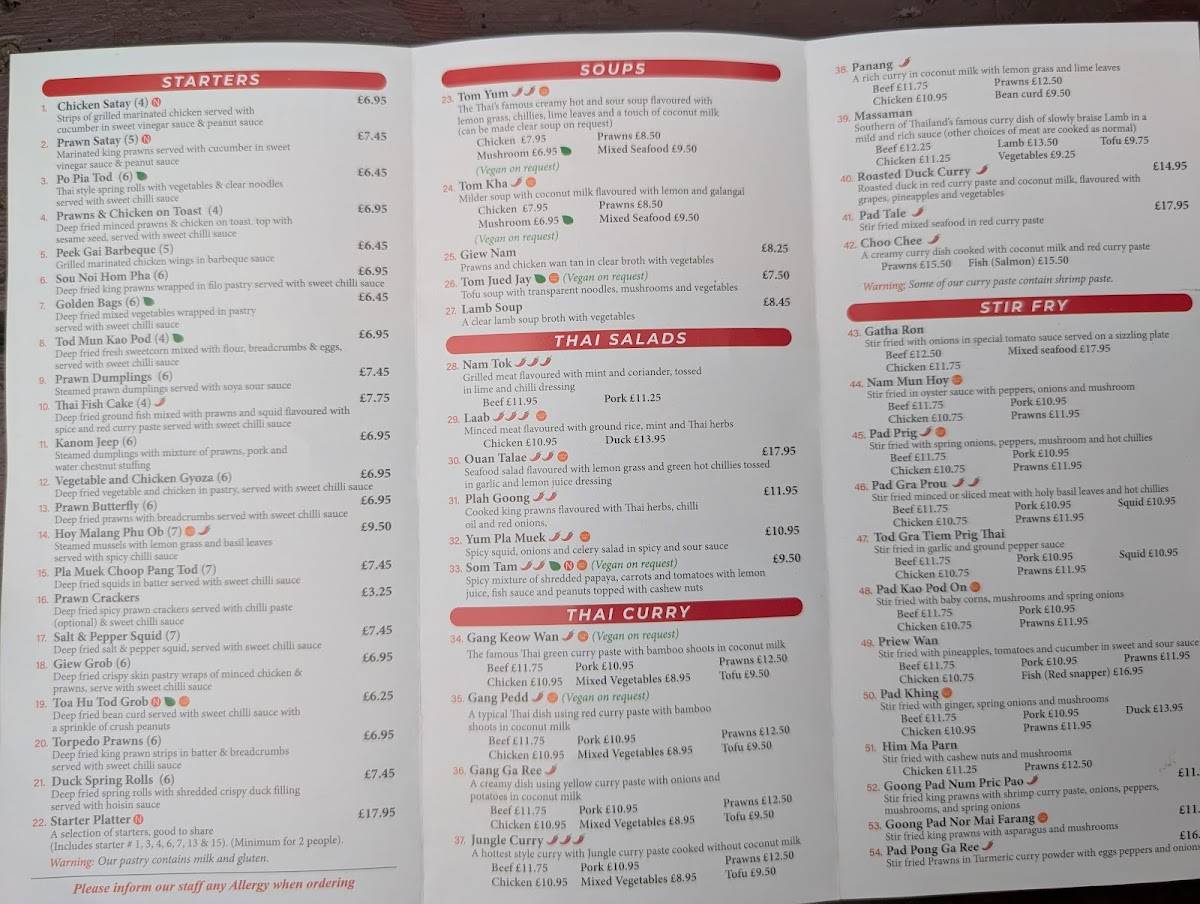 Menu at The Robin Hood Thai Restaurant, Loughton